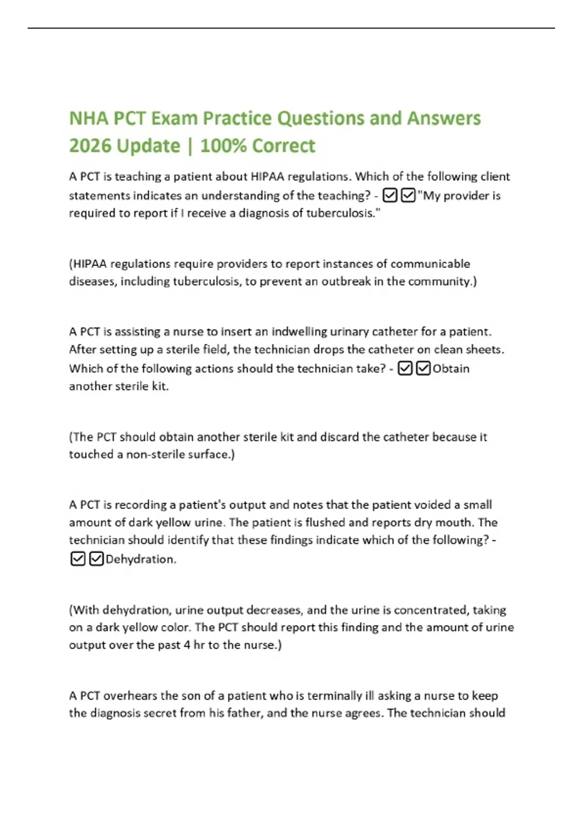 NHA PCT Exam Practice Questions and Answers 2026 Update | 100% Correct ...