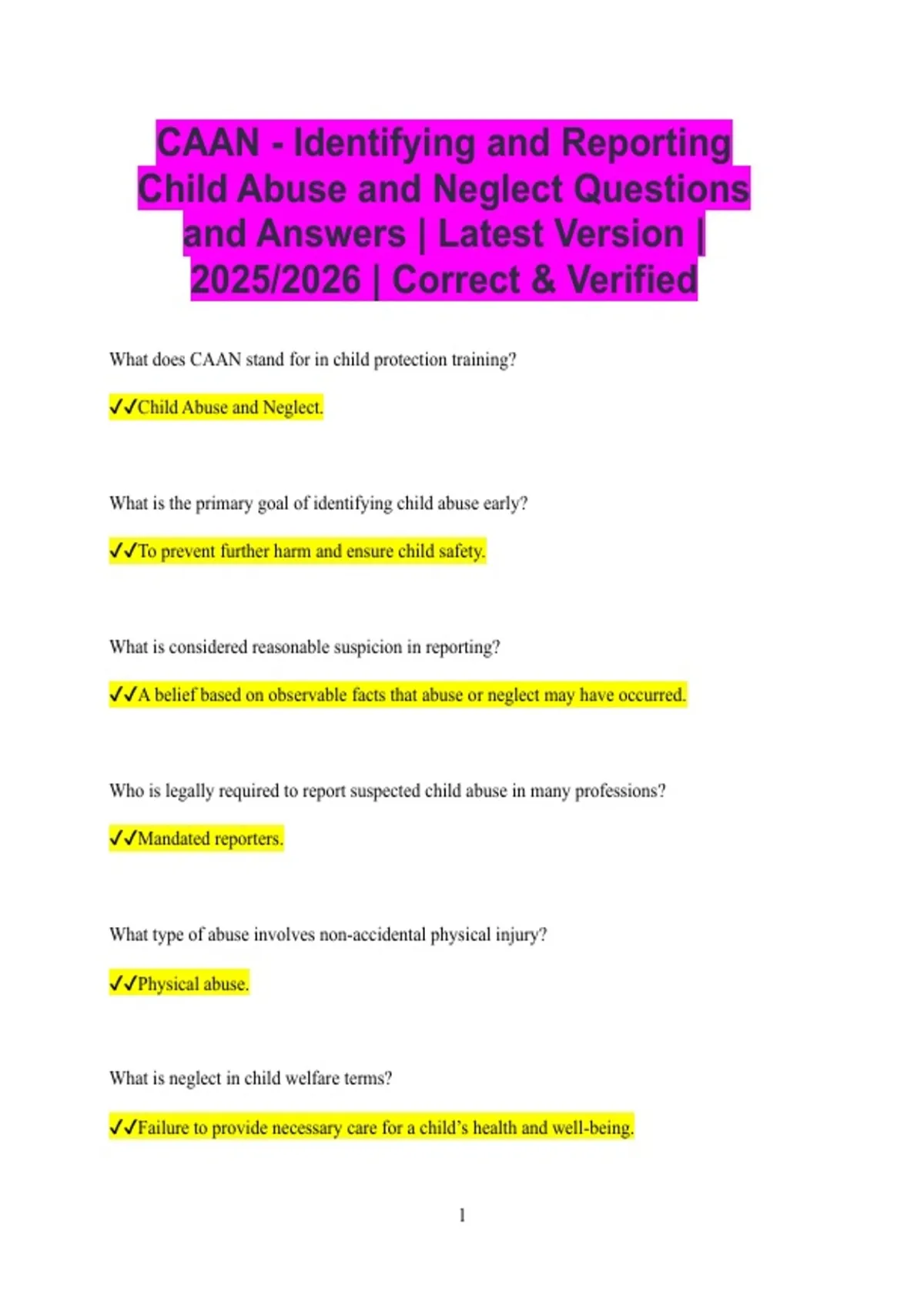 CAAN - Identifying and Reporting Child Abuse and Neglect Questions and ...