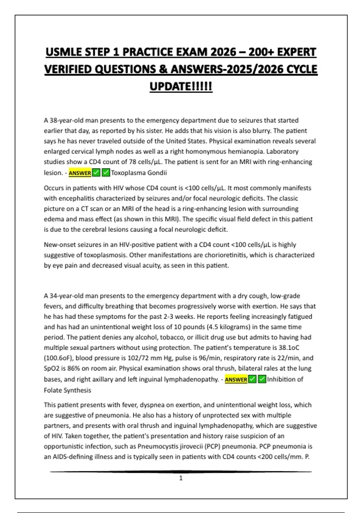 USMLE STEP 1 PRACTICE EXAM 2026-EXPERT VERIFIED QUESTIONS & ANSWERS ...