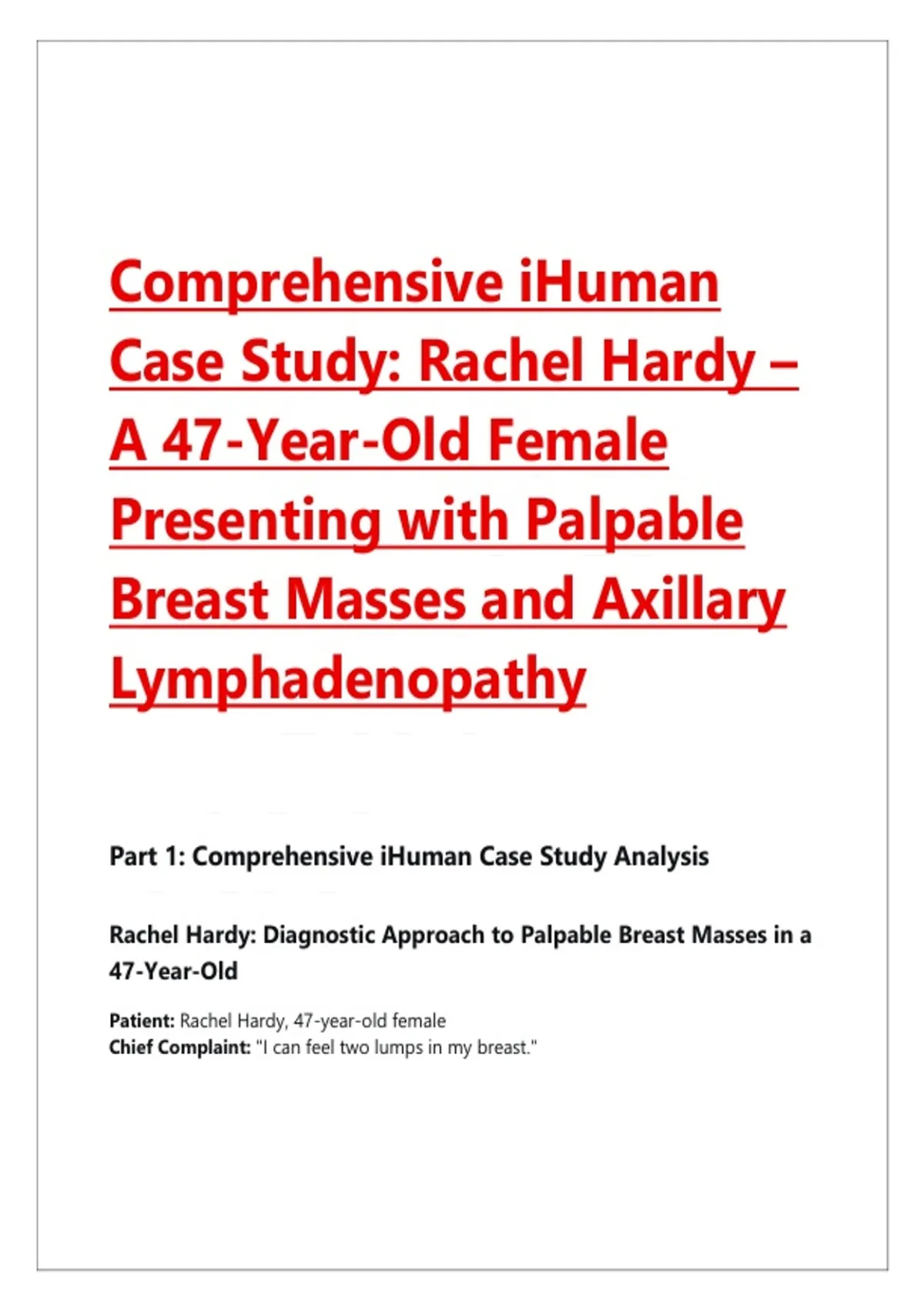 Comprehensive iHuman Case Study: Rachel Hardy – A 47-Year-Old Female ...