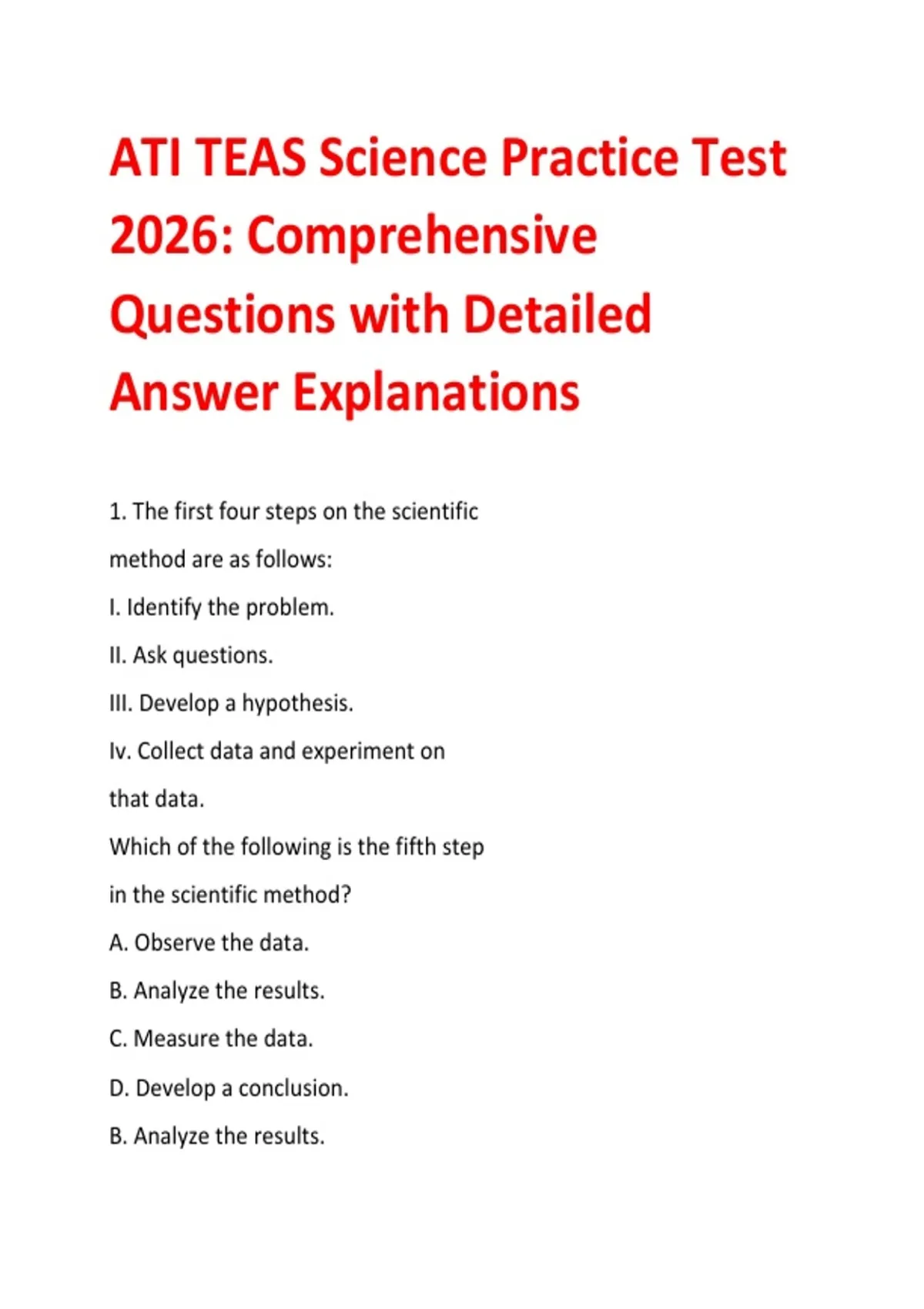 ATI TEAS Science Practice Test 2026: Comprehensive Questions with ...