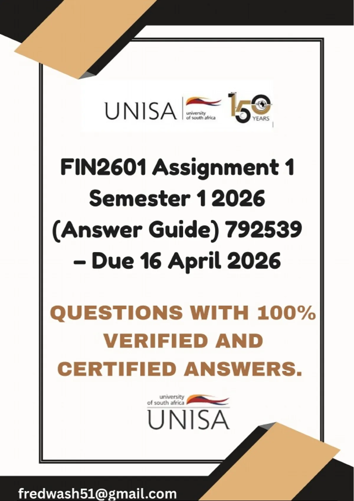 FIN2601 Assignment 1 Semester 1 2026 (Answer Guide) 792539 – Due 16 ...