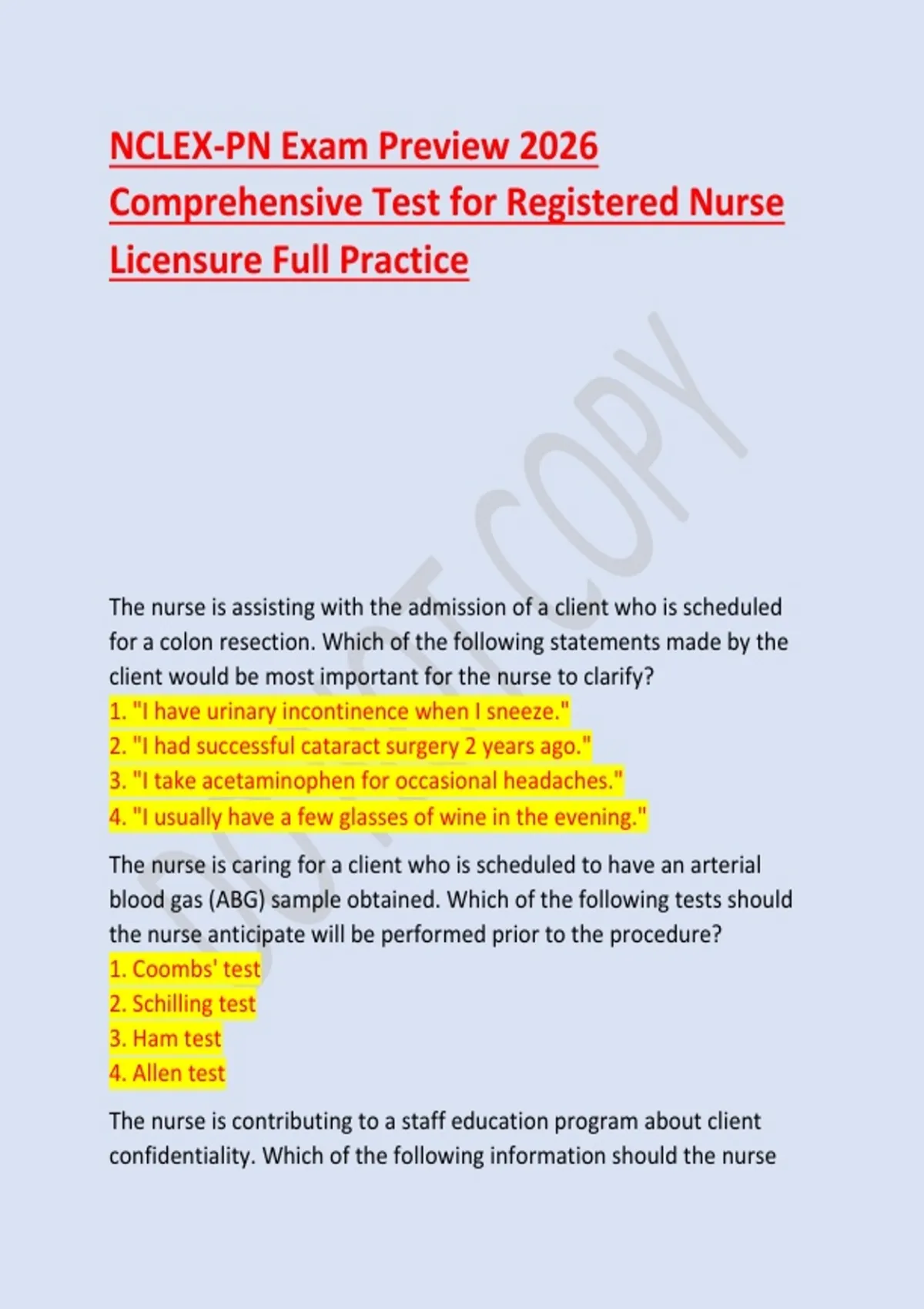 NCLEX-PN Exam Preview 2026 Comprehensive Test for Registered Nurse ...