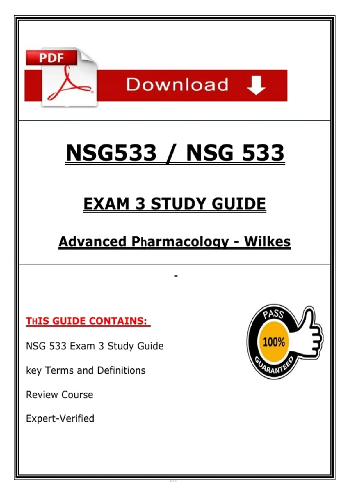 NSG 533 Exam 3 Study Guide – Advanced Pharmacology (Wilkes) – Key Terms ...