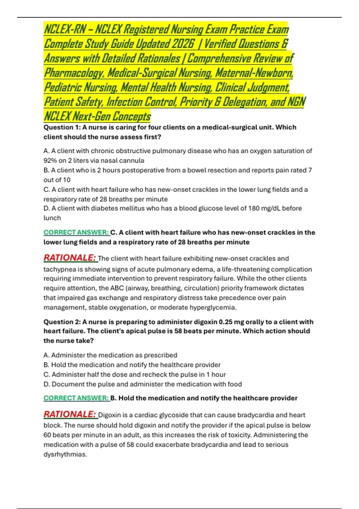 NCLEX-RN – NCLEX Registered Nursing Exam Practice Exam Complete Study ...