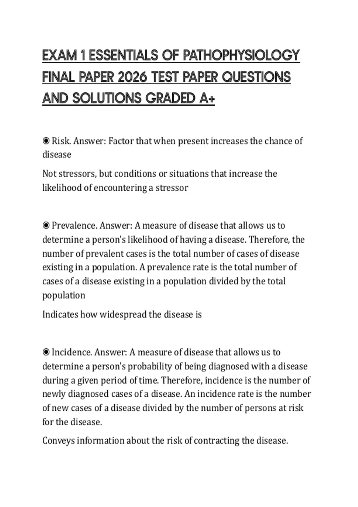 EXAM 1 ESSENTIALS OF PATHOPHYSIOLOGY FINAL PAPER 2026 TEST PAPER ...