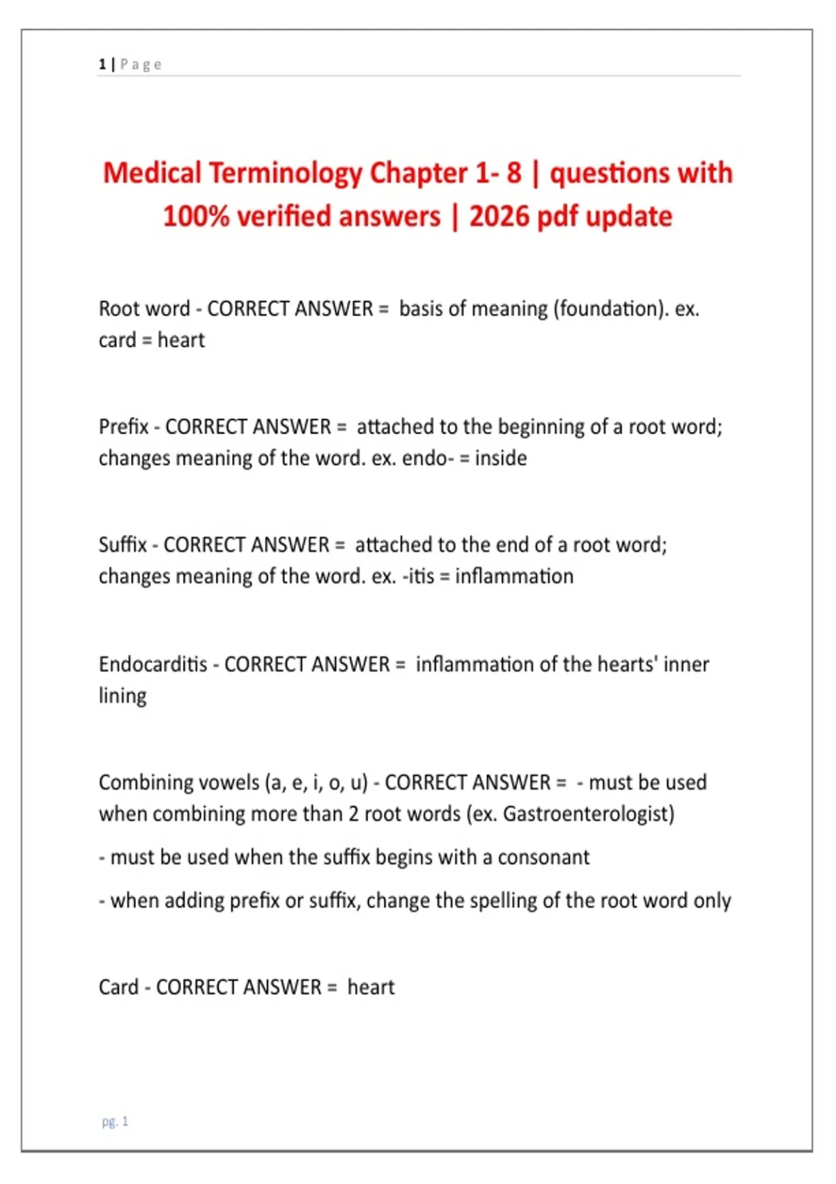 Medical Terminology Chapter 1- 8 | questions with 100% verified answers ...
