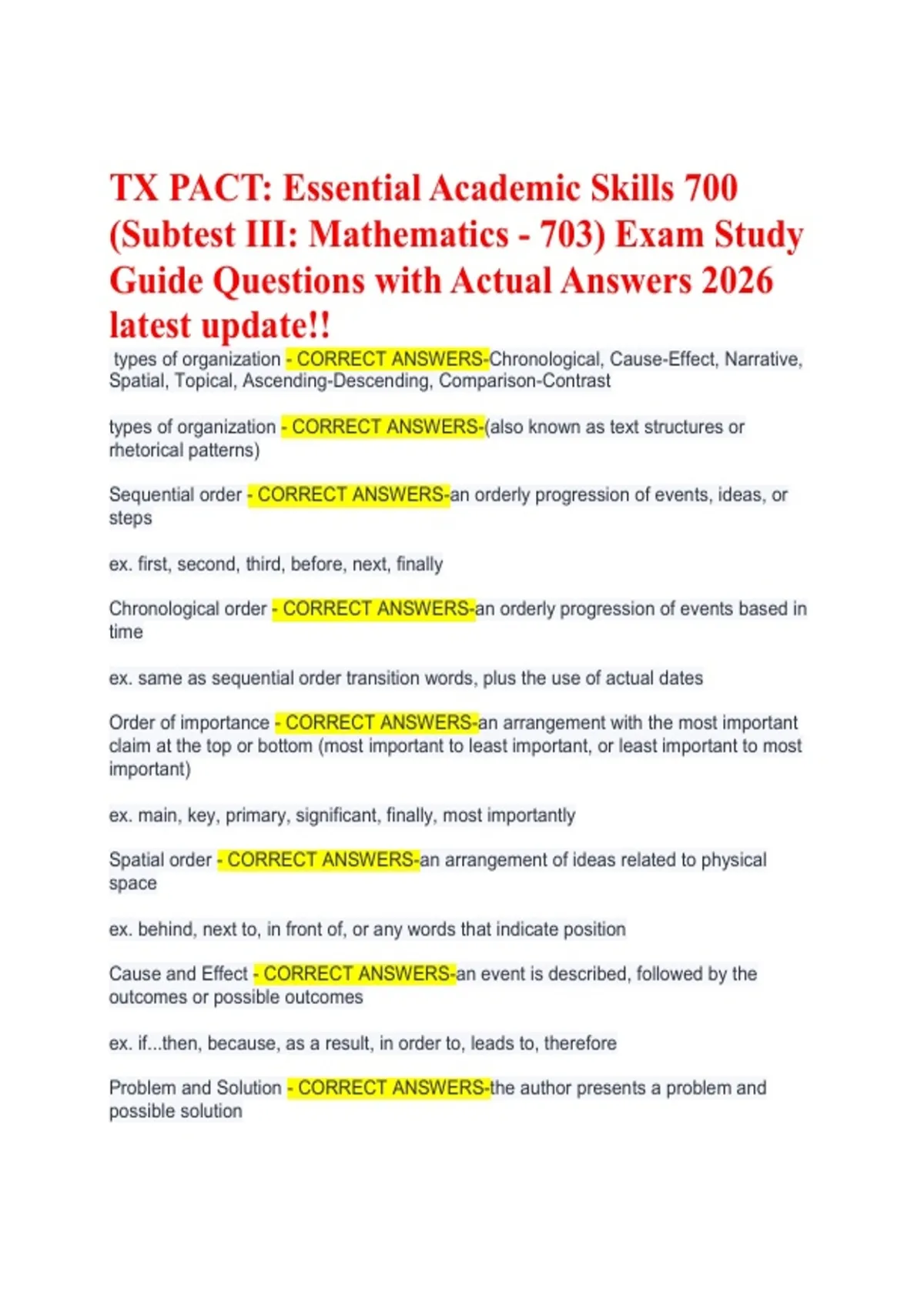 TX PACT Essential Academic Skills 700 (Subtest III: Mathematics - 703 ...