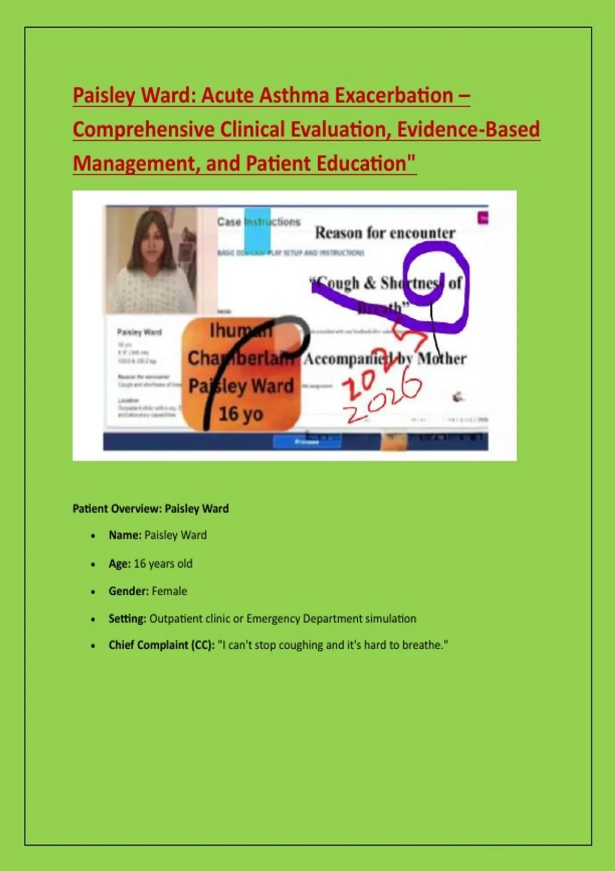 Paisley Ward: Acute Asthma Exacerbation – Comprehensive Clinical ...