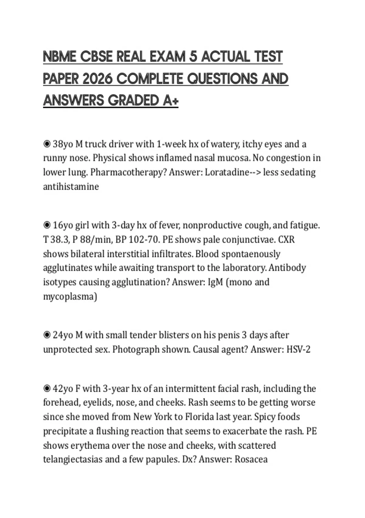 NBME CBSE REAL EXAM 5 ACTUAL TEST PAPER 2026 COMPLETE QUESTIONS AND ...