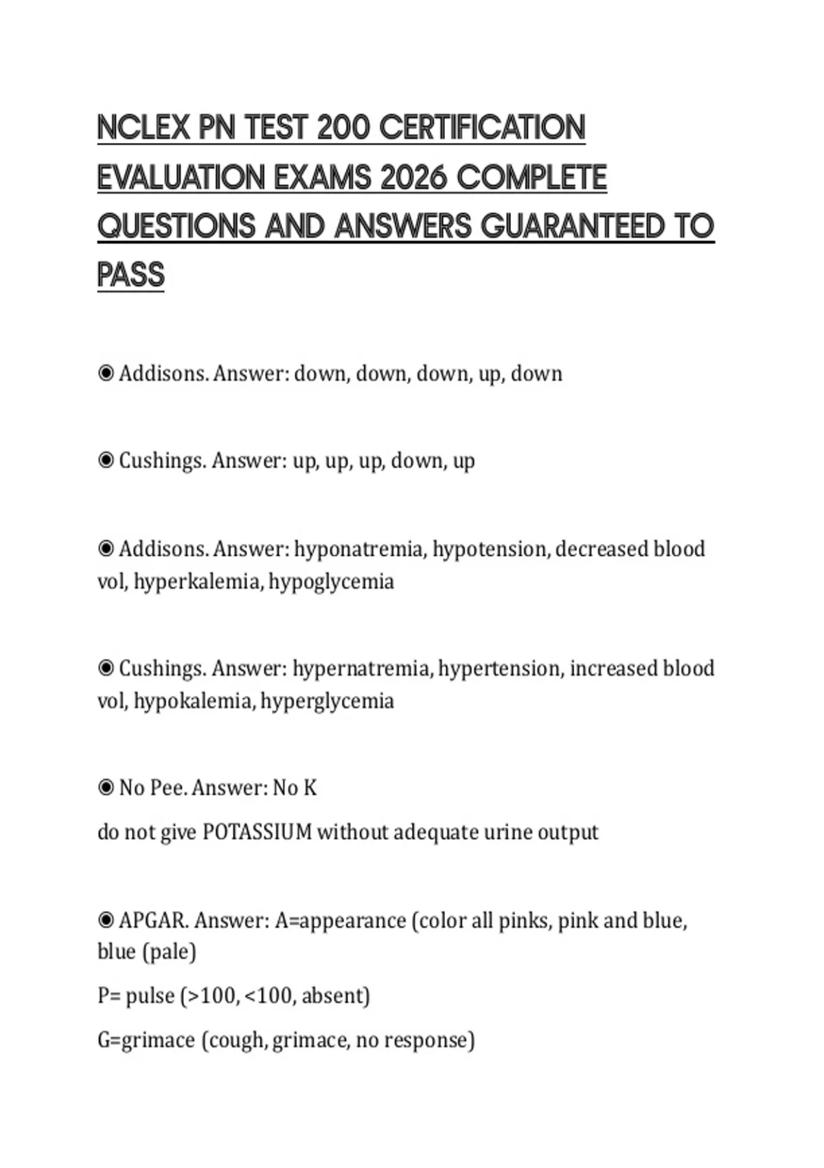 NCLEX PN TEST 200 CERTIFICATION EVALUATION EXAMS 2026 COMPLETE ...