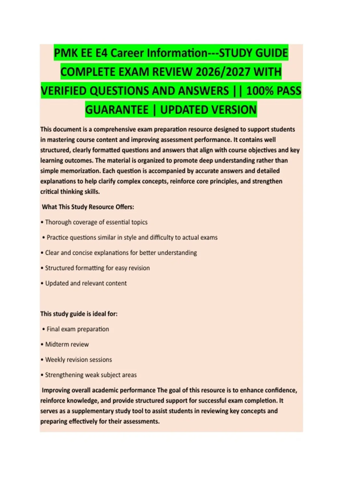PMK-EE E4 CAREER INFORMATION COMPLETE STUDY GUIDE 2026/2027 WITH ...