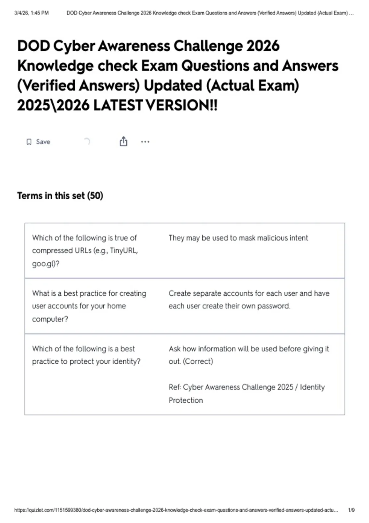 DOD Cyber Awareness Challenge 2026 Knowledge check Exam Questions and ...