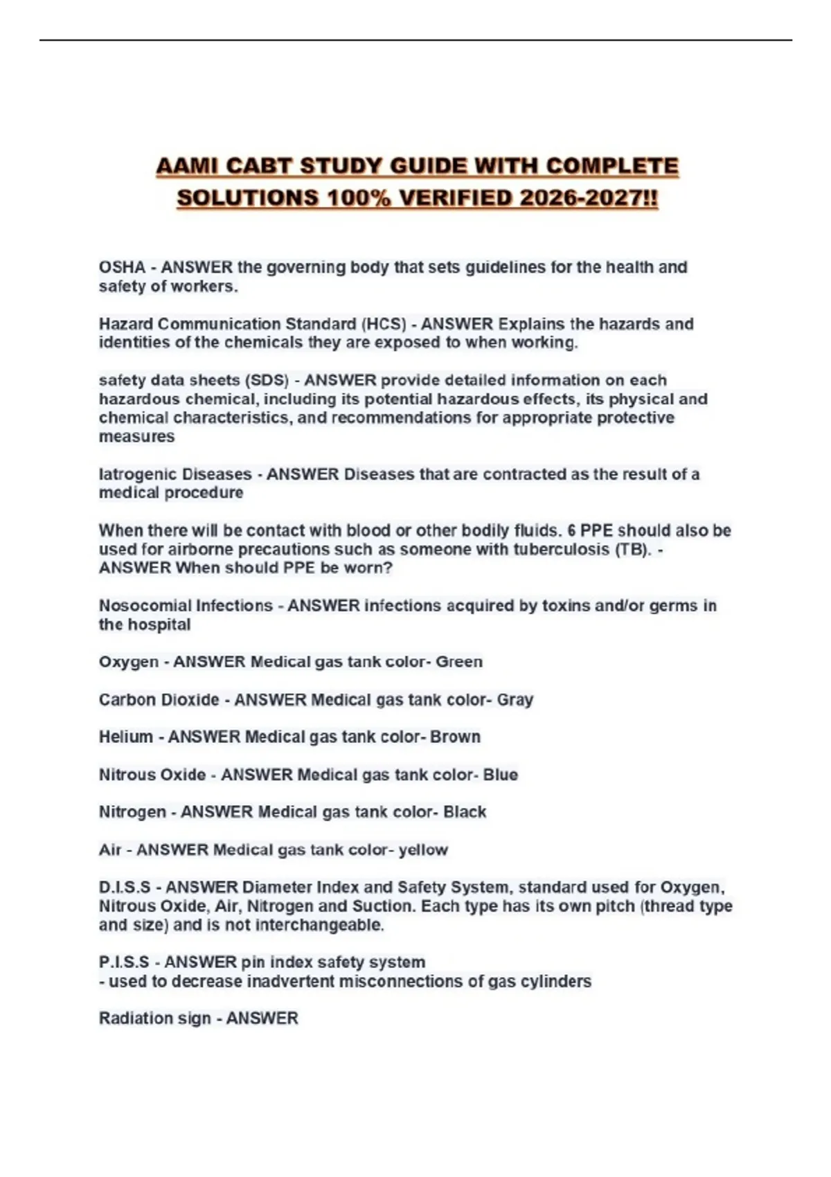 AAMI CABT STUDY GUIDE WITH COMPLETE SOLUTIONS 100% VERIFIED !! - AAMI ...