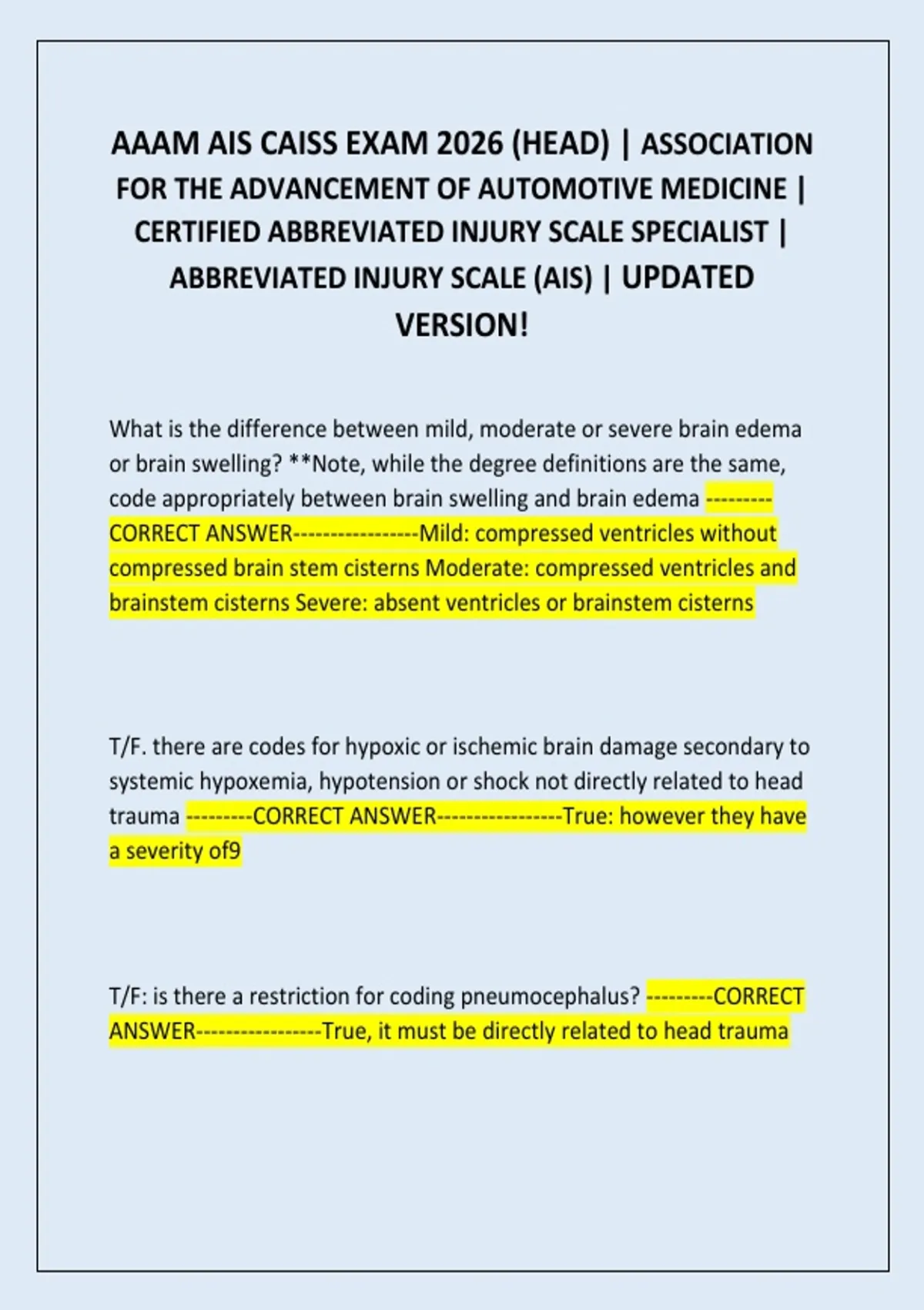 AAAM AIS CAISS EXAM 2026 (HEAD) | ASSOCIATION FOR THE ADVANCEMENT OF ...