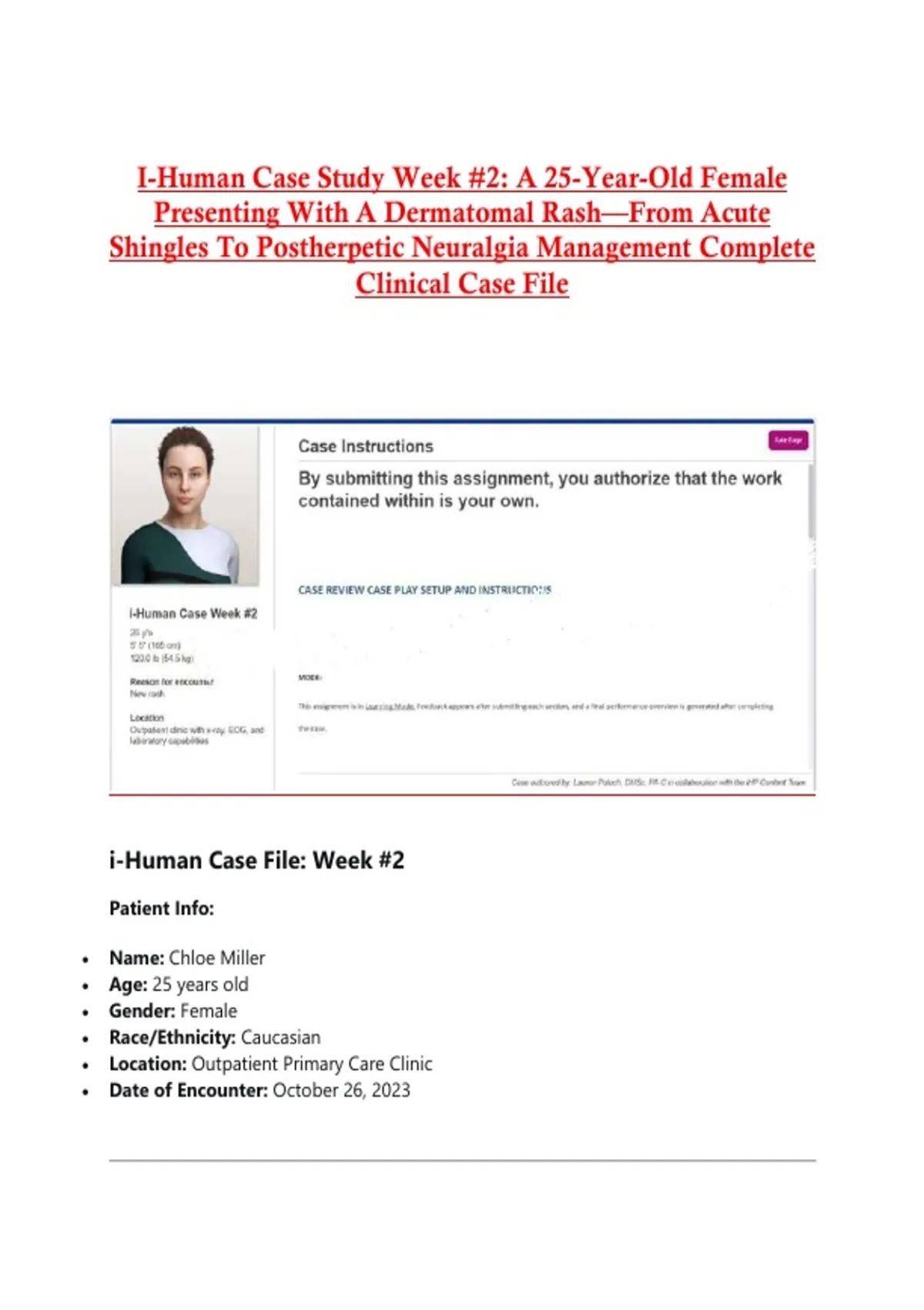 I-Human Case Study Week #2: A 25-Year-Old Female Presenting With A ...