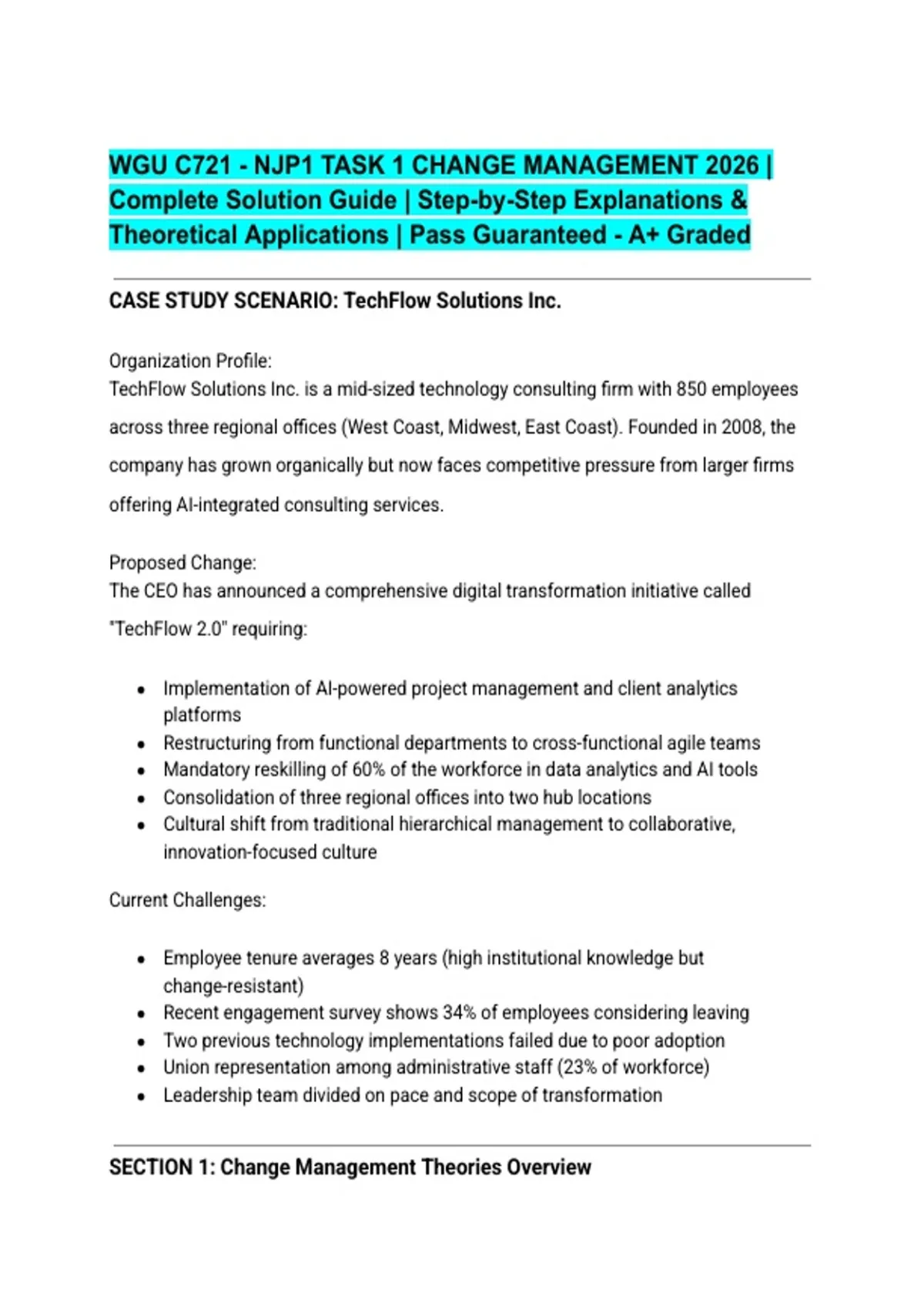 WGU C721 - NJP1 TASK 1 CHANGE MANAGEMENT 2026 | Complete Solution Guide ...