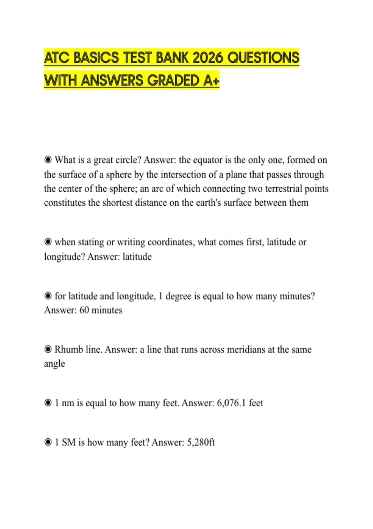ATC BASICS TEST BANK 2026 QUESTIONS WITH ANSWERS GRADED A+ - FAA AIR ...