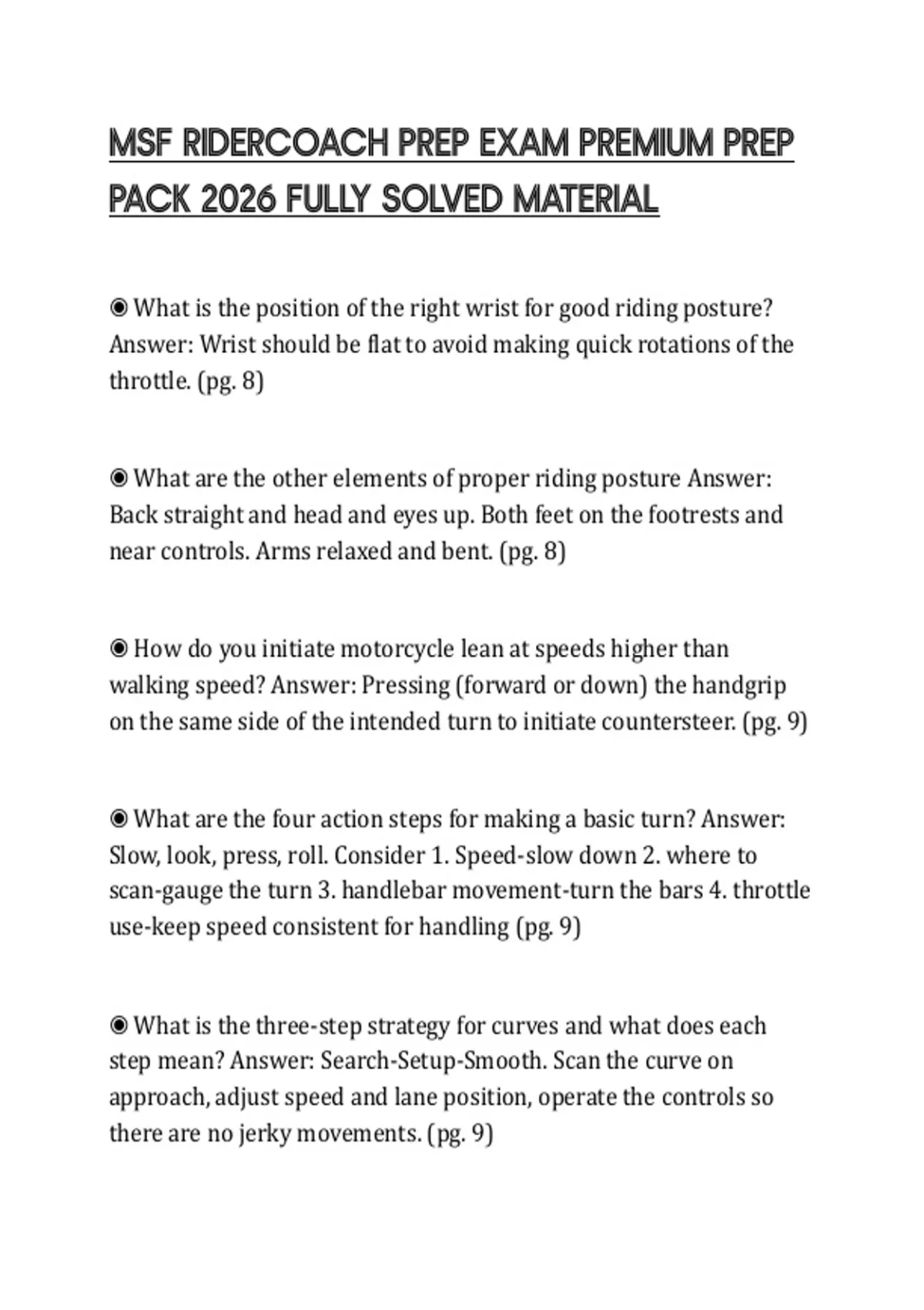 MSF RIDERCOACH PREP EXAM PREMIUM PREP PACK 2026 FULLY SOLVED MATERIAL ...