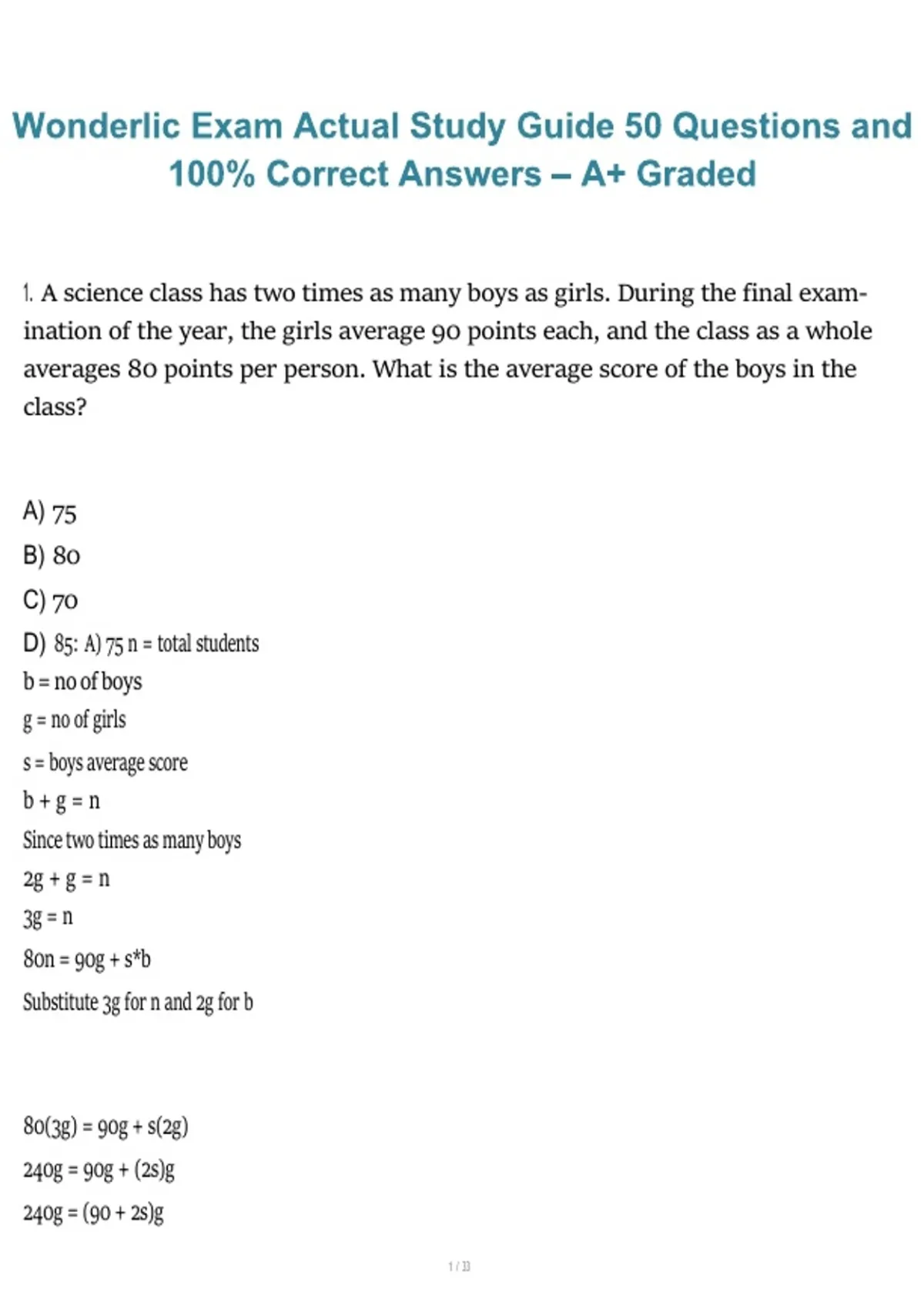 Wonderlic Exam Actual Study Guide – 50 Questions with 100% Correct ...
