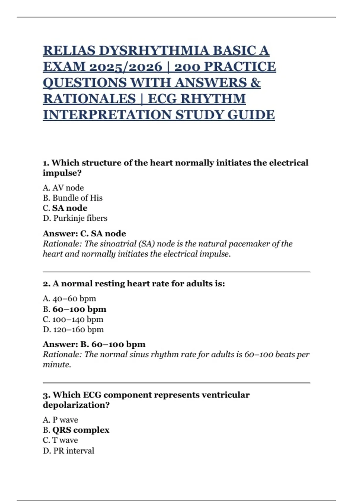 RELIAS DYSRHYTHMIA BASIC A EXAM 2025/2026 | 200 PRACTICE QUESTIONS WITH ...