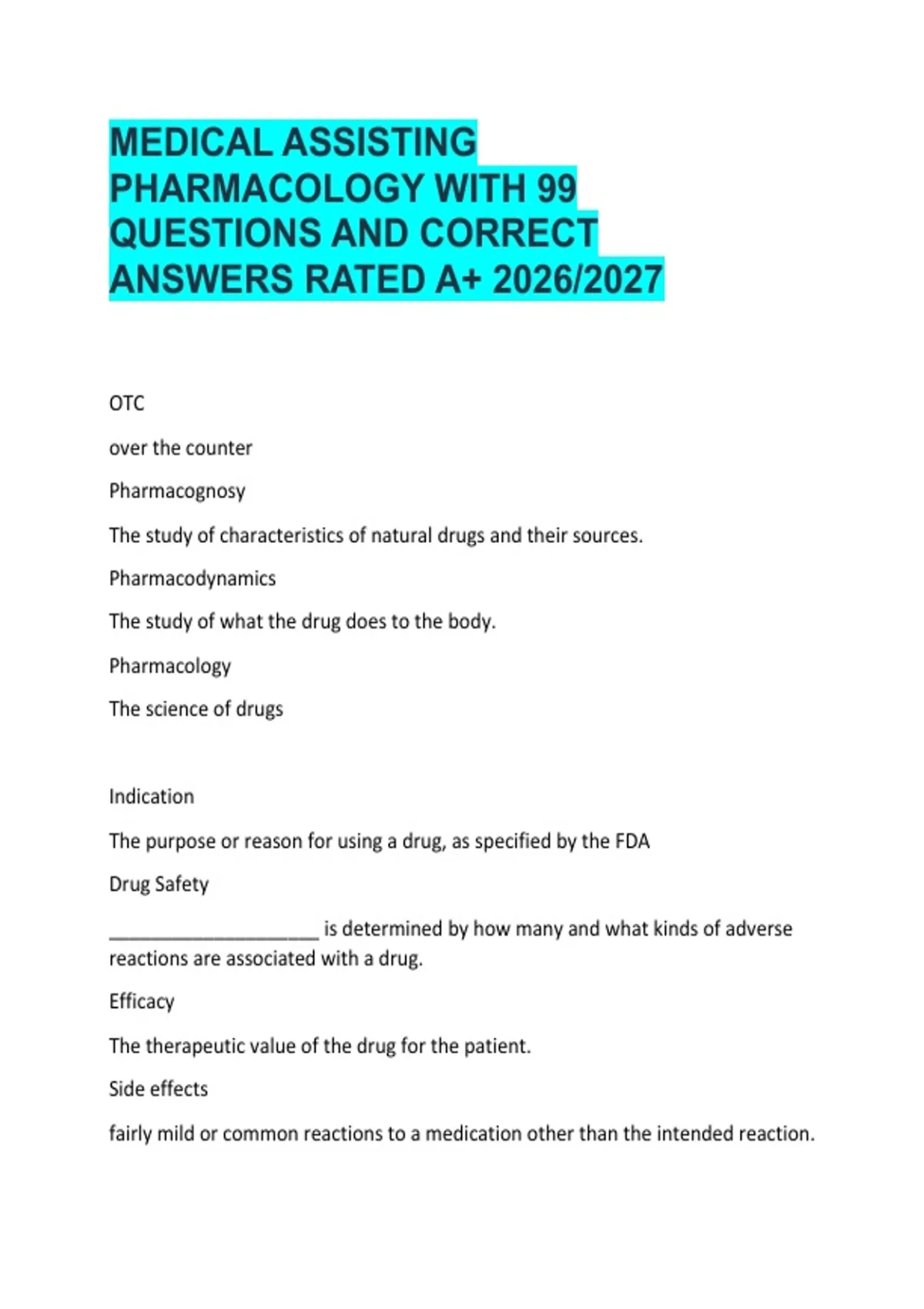 Medical Assisting Pharmacology Quick Reference: 99 Essential Q&A ...