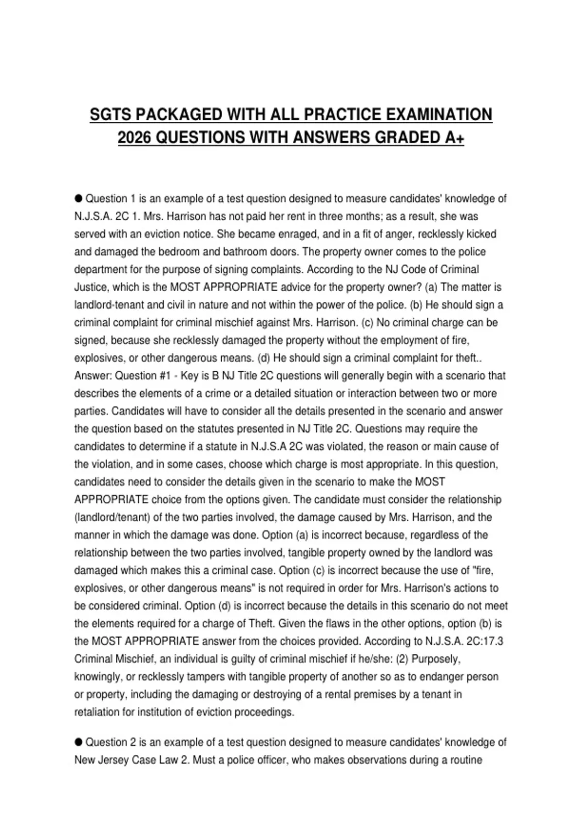 SGTS PACKAGED WITH ALL PRACTICE EXAMINATION 2026 QUESTIONS WITH ANSWERS ...