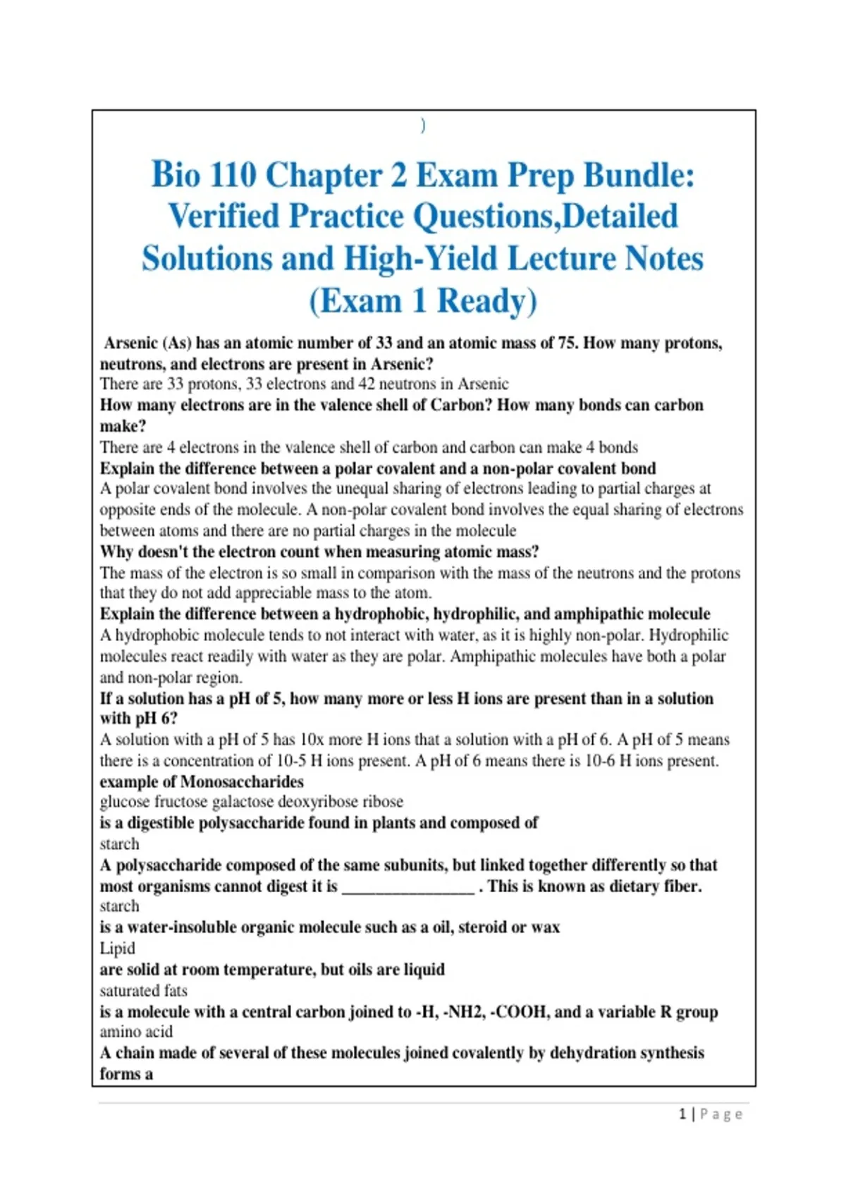 BIO 110 Chapter 2 Exam Prep – Practice Questions, Detailed Answers ...