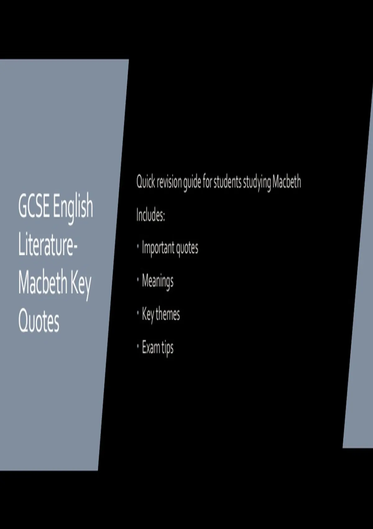 GCSE Macbeth Key Quotes Explained-English LIterature Revision Guide ...