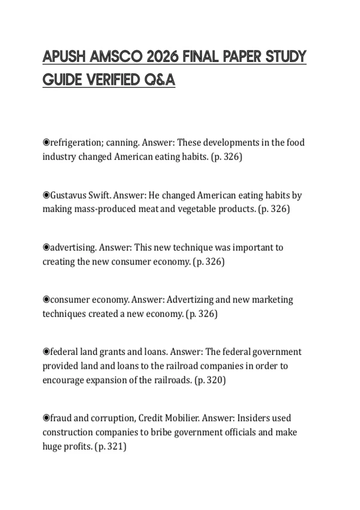 APUSH AMSCO 2026 FINAL PAPER STUDY GUIDE VERIFIED Q&A - APUSH AMSCO ...