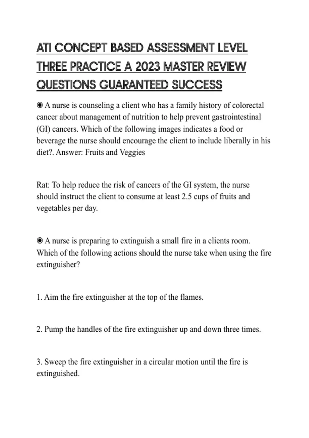 ATI CONCEPT BASED ASSESSMENT LEVEL THREE PRACTICE A 2023 MASTER REVIEW ...