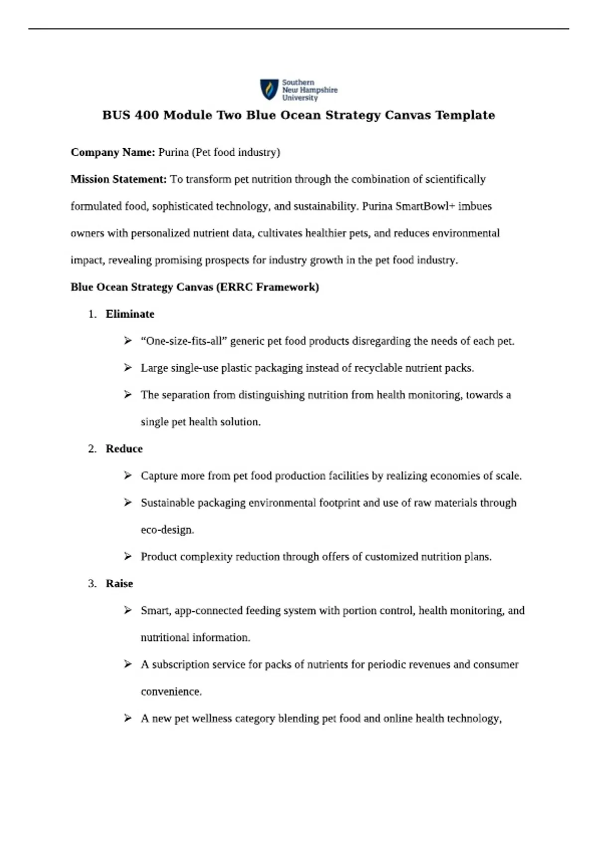 BUS 400|Module Two Blue Ocean Strategy Canvas Template| Updated RATED ...
