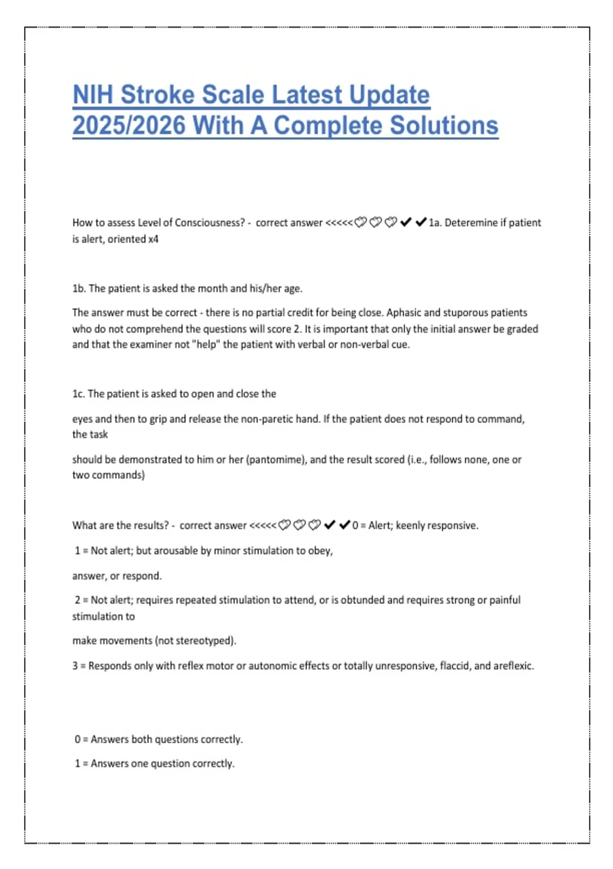 NIH Stroke Scale Latest Update 2025/2026 | Complete Solutions ...