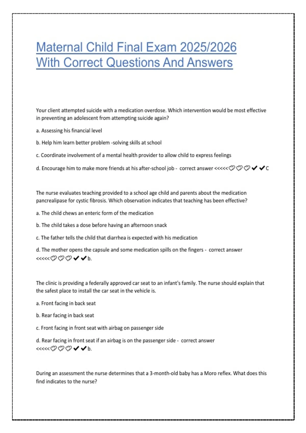 Maternal Child Final Exam (2025/2026) | Correct Questions and Answers ...
