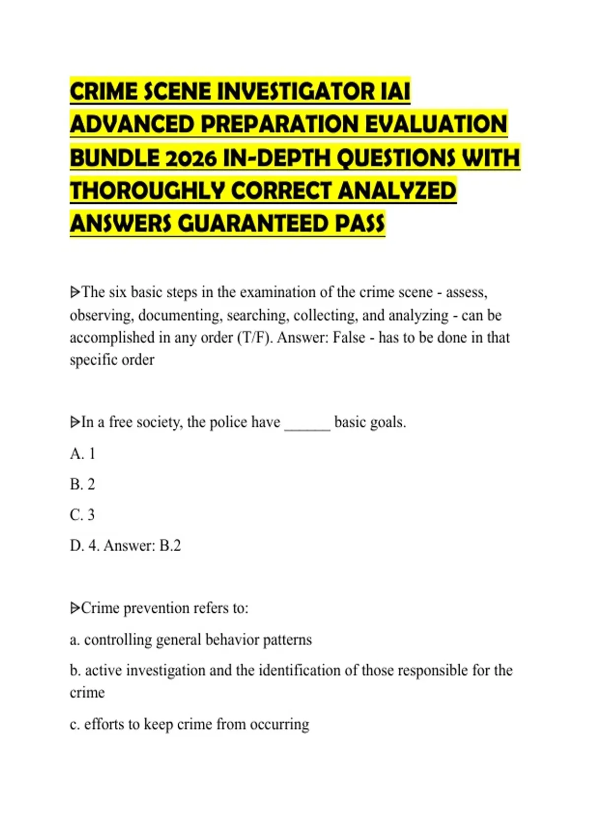 CRIME SCENE INVESTIGATOR IAI ADVANCED PREPARATION EVALUATION BUNDLE ...