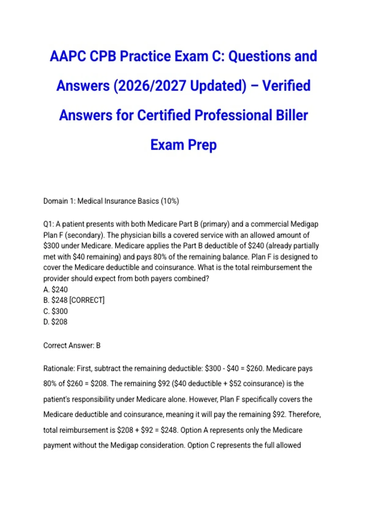 AAPC CPB Practice Exam C: Questions and Answers (2026/2027 Updated ...