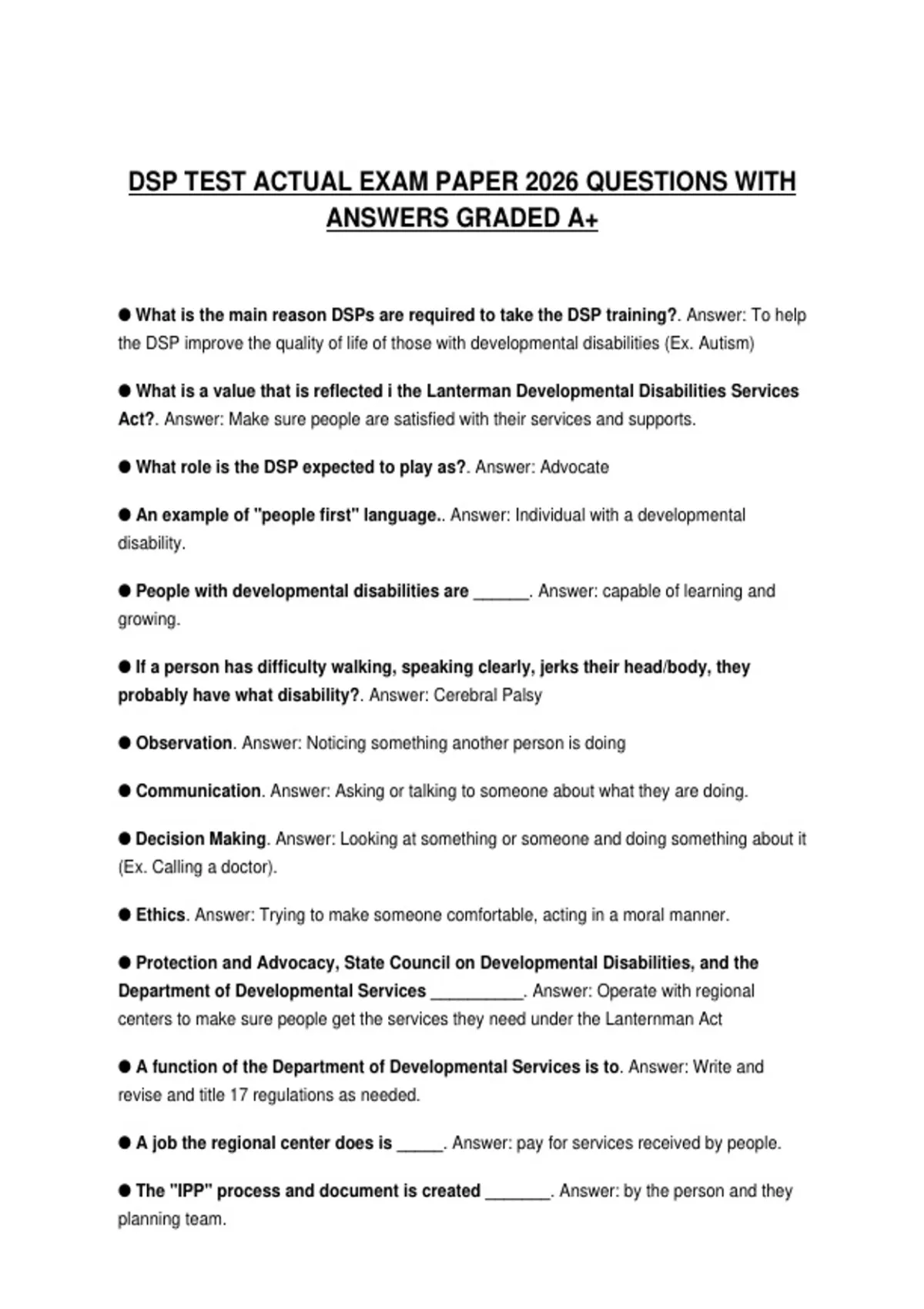 DSP TEST ACTUAL EXAM PAPER 2026 QUESTIONS WITH ANSWERS GRADED A+ - DSP ...