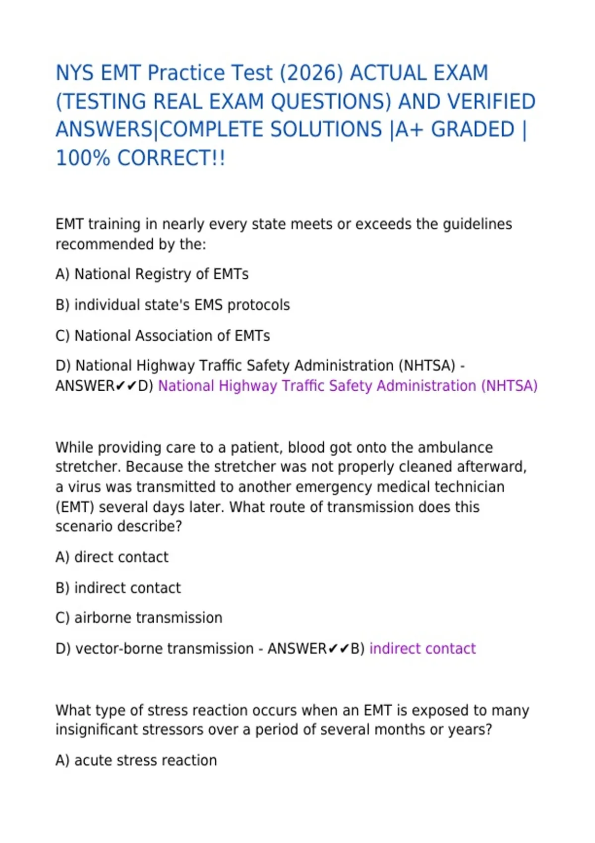 NYS EMT Practice Test (2026) ACTUAL EXAM (TESTING REAL EXAM QUESTIONS ...