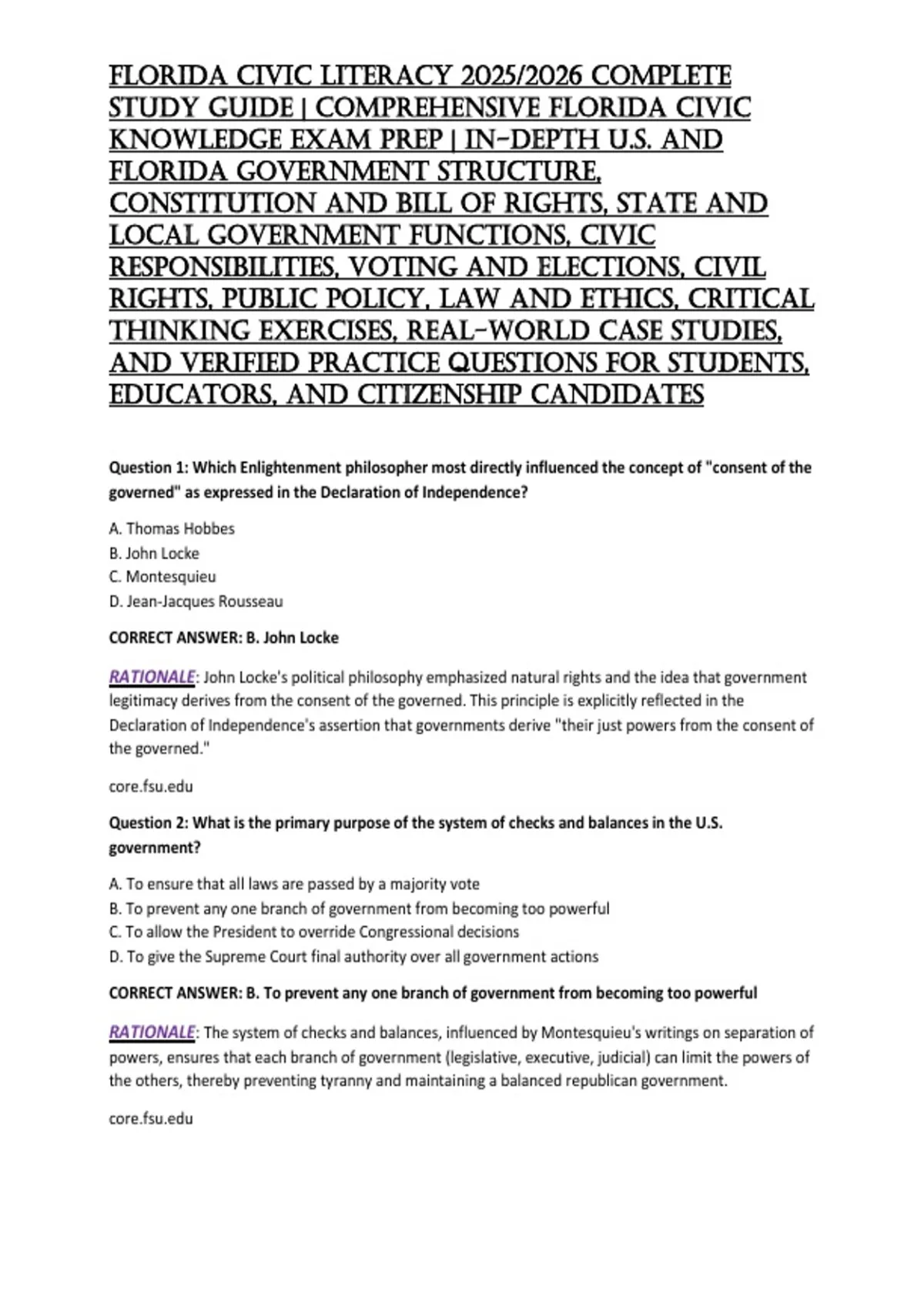 Florida Civic Literacy 2025/2026 Complete Study Guide | Comprehensive ...