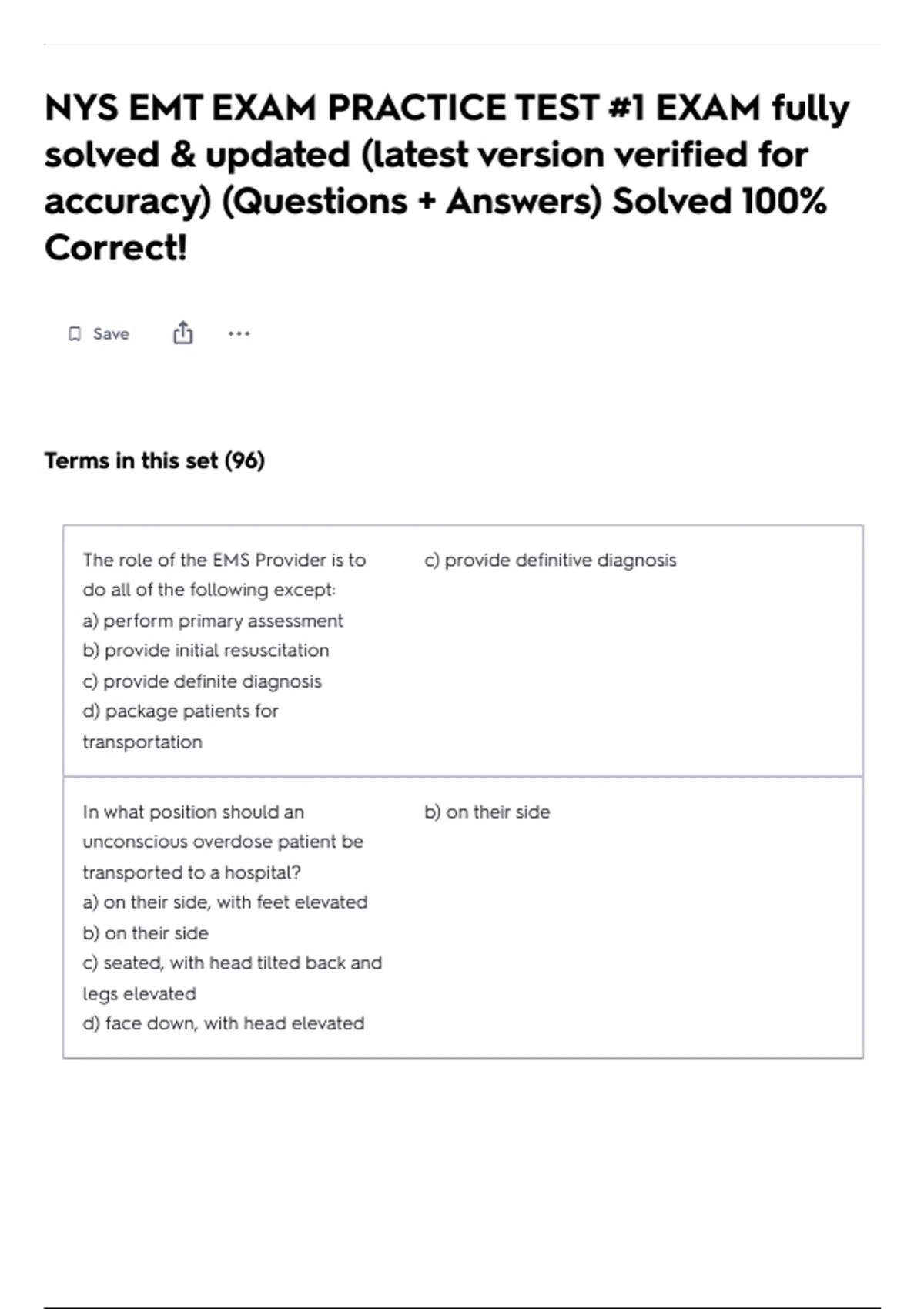 NYS EMT EXAM PRACTICE TEST #1 EXAM fully solved & updated (latest ...