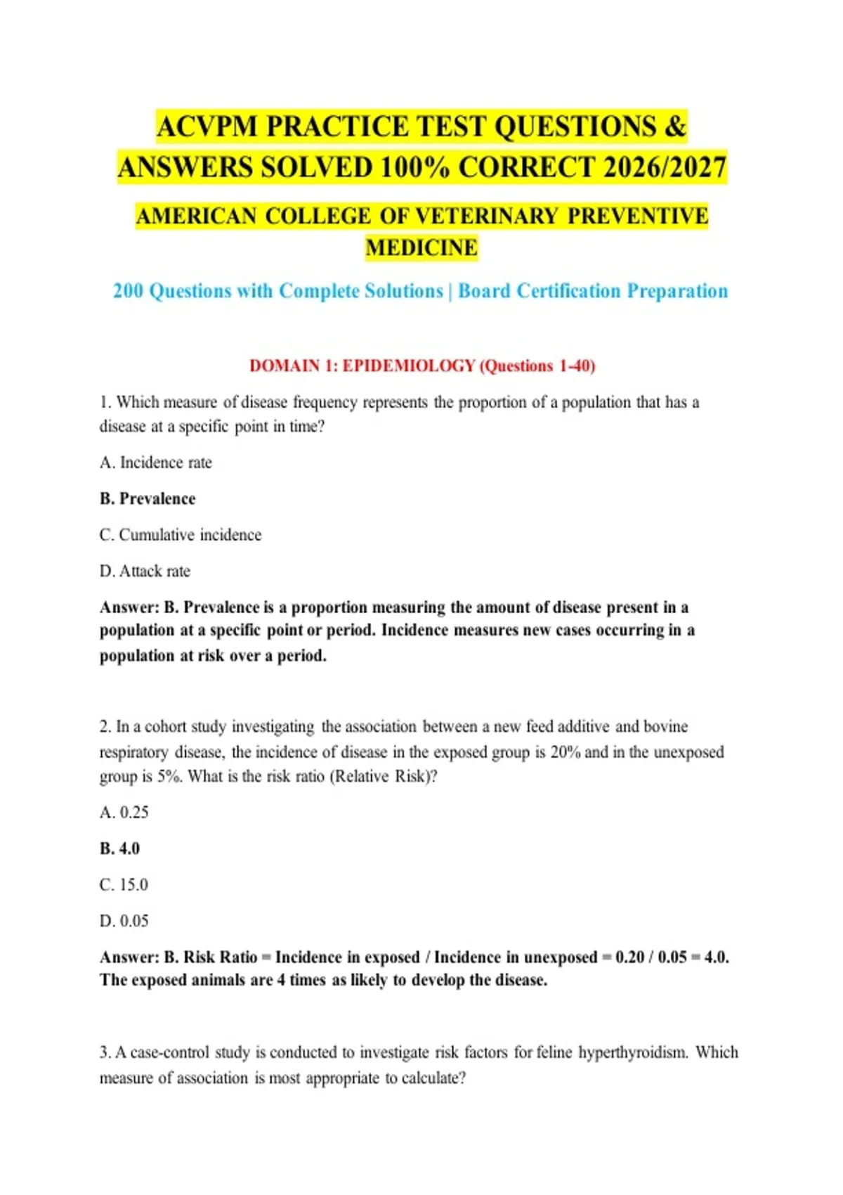 ACVPM PRACTICE TEST 2026/2027 | American College of Veterinary ...