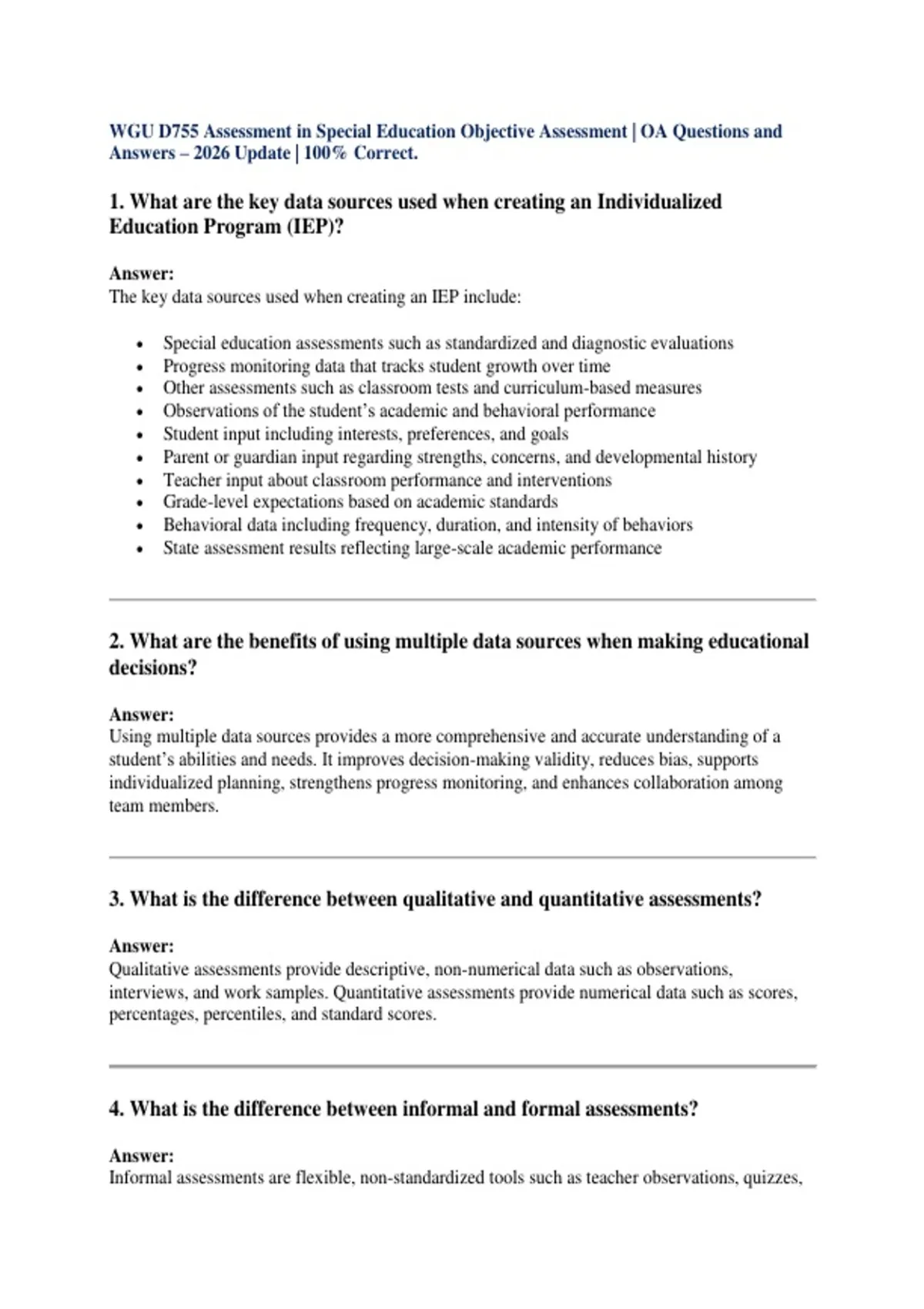 WGU D755 Assessment in Special Education Objective Assessment | OA ...