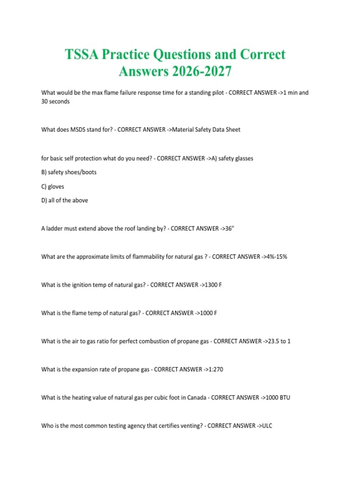TSSA Practice Questions and Correct Answers - ATSSA - Stuvia US
