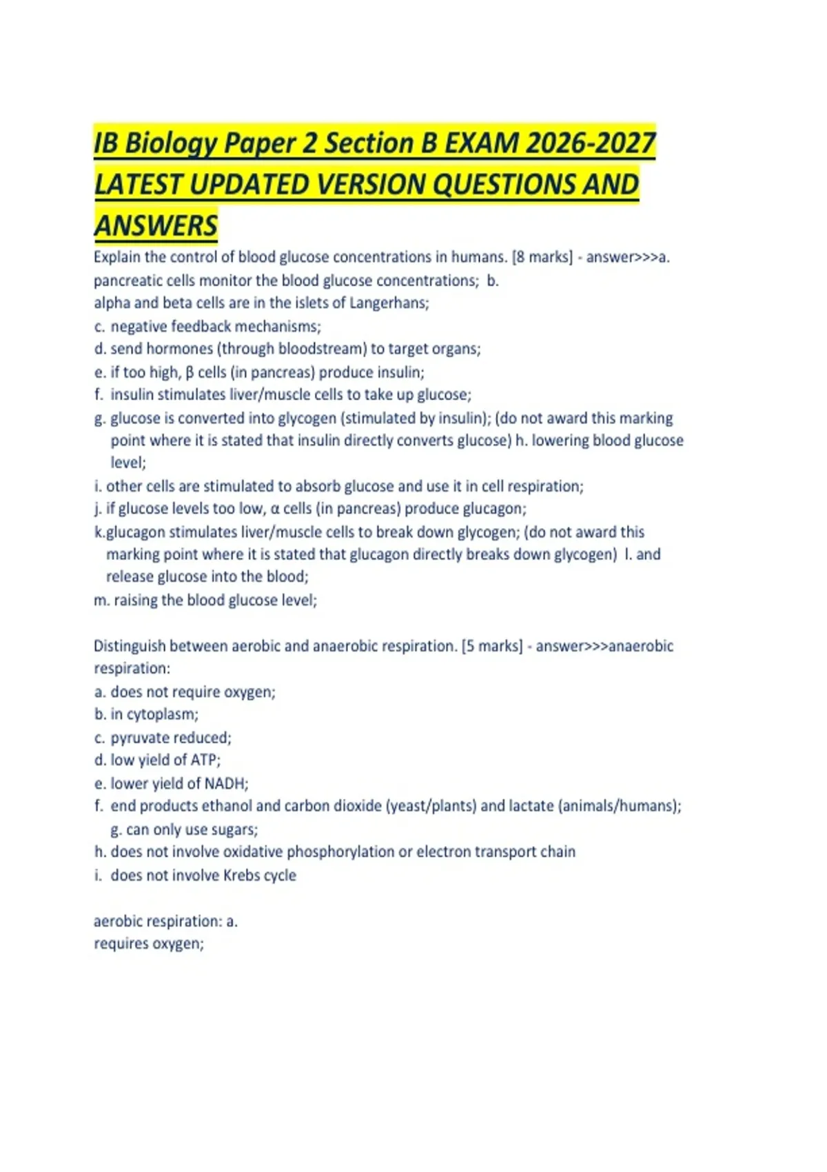 IB Biology Paper 2 Section B EXAM LATEST UPDATED VERSION QUESTIONS AND ...