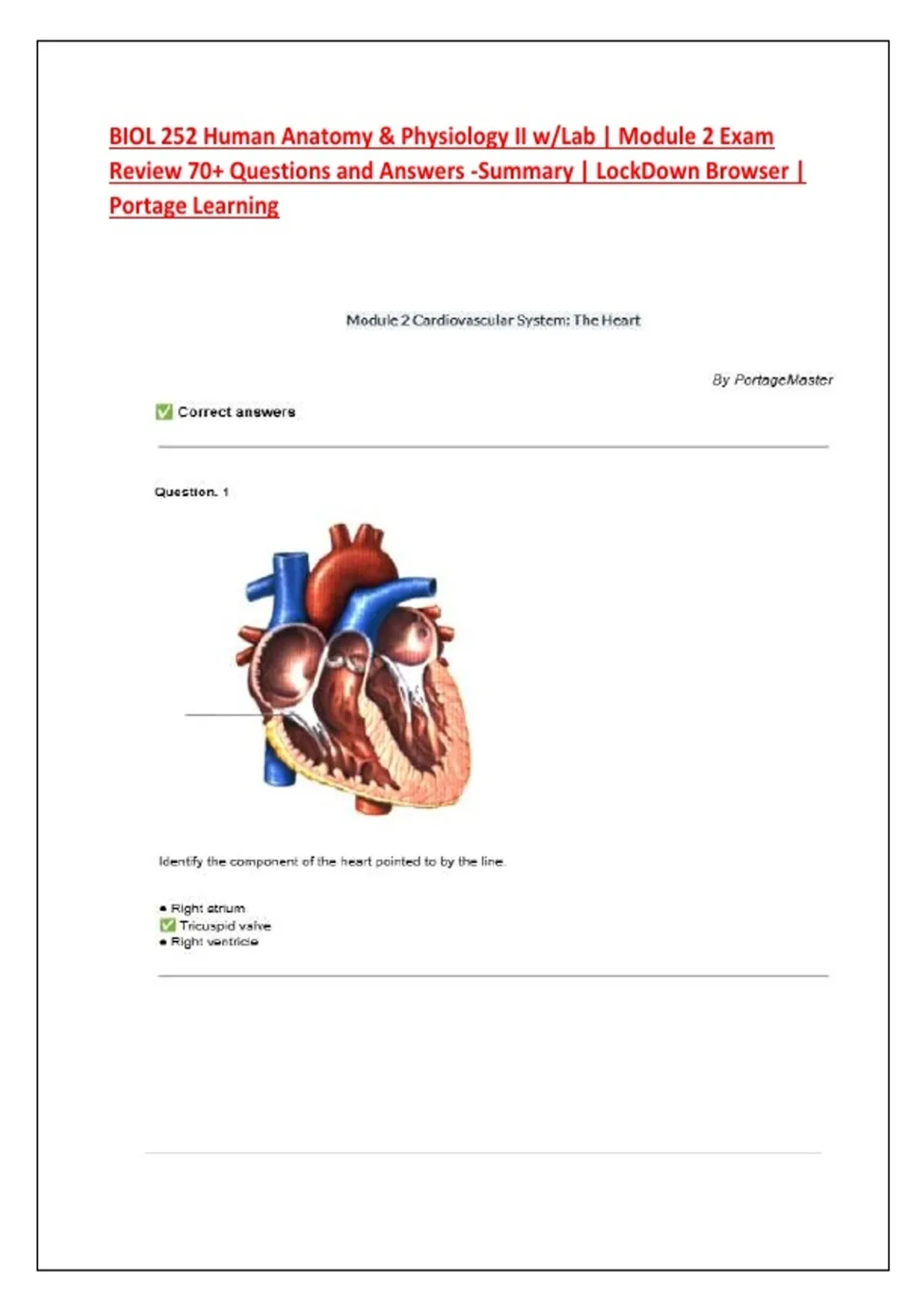 BIOL 252 Human Anatomy & Physiology II w/Lab | Module 2 Exam Review 70 ...