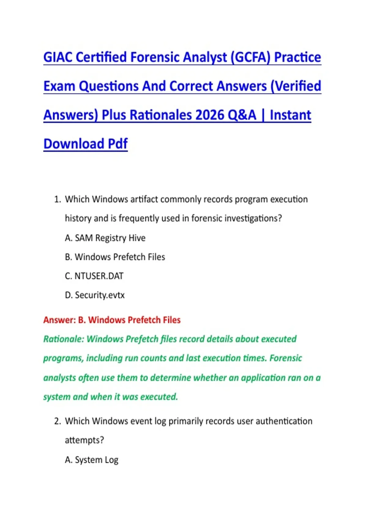 GIAC Certified Forensic Analyst (GCFA) Practice Exam Questions And ...