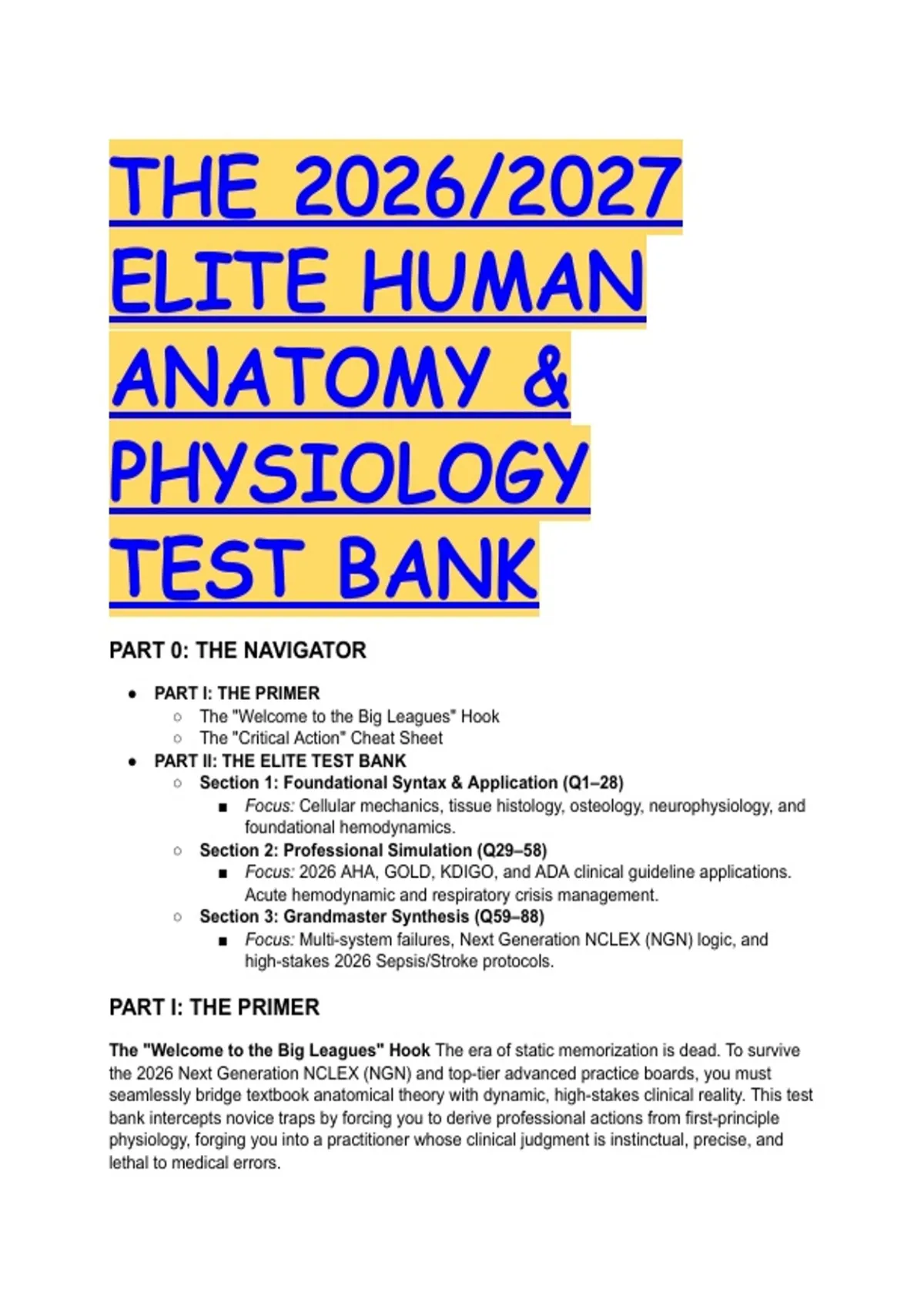 2026/2027 Elite Human Anatomy & Physiology Test Bank: Next-Gen NCLEX ...
