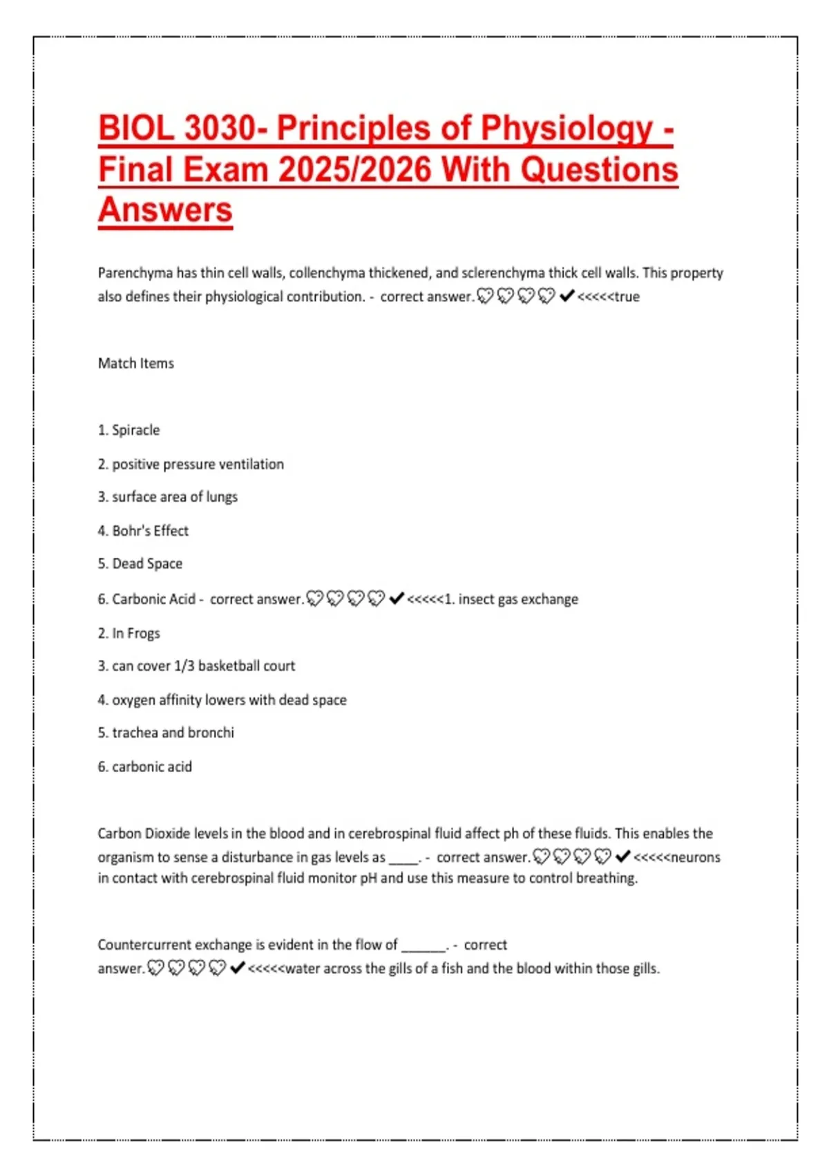 BIOL 3030 Principles of Physiology Final Exam 2025/2026 | Questions and ...