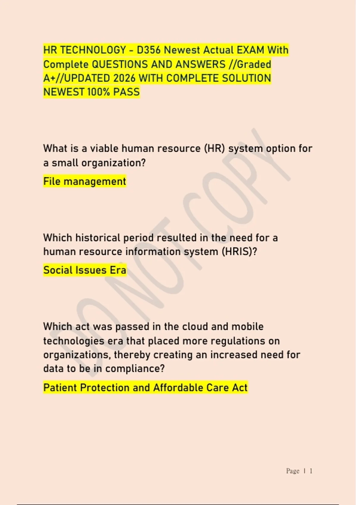 HR TECHNOLOGY - D356 Newest Actual EXAM With Complete QUESTIONS AND ...