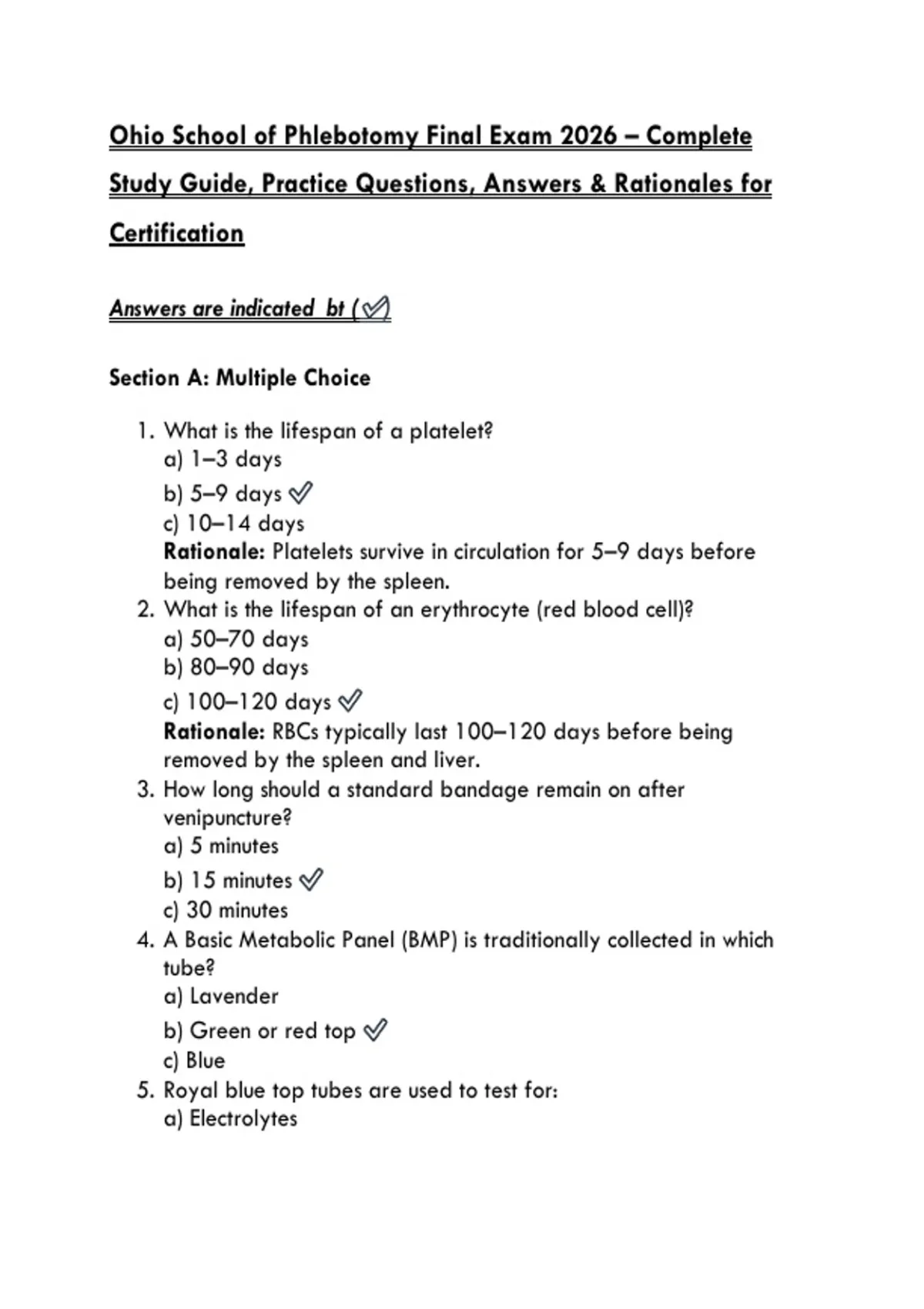 Ohio School of Phlebotomy Final Exam 2026 – Complete Study Guide ...